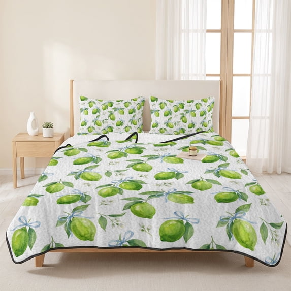 3 Pieces Twin XL Quilt Set,Summer Watercolor Green Lemon Soft Bedding ...