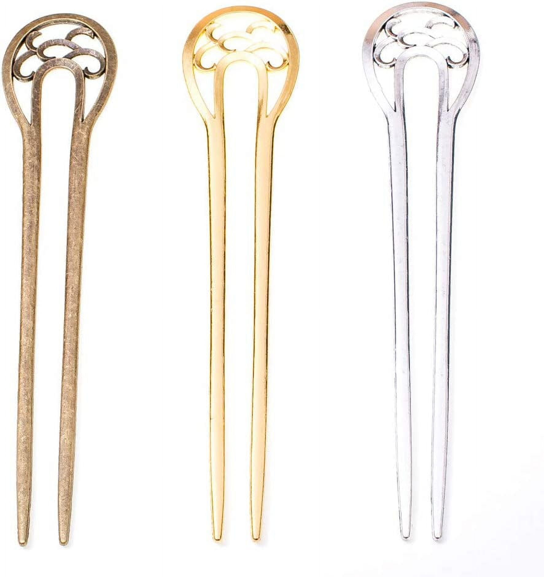 3 Pieces U-shaped Metal Hairpin Vintage Hair Stick Fork Fashion Hair ...