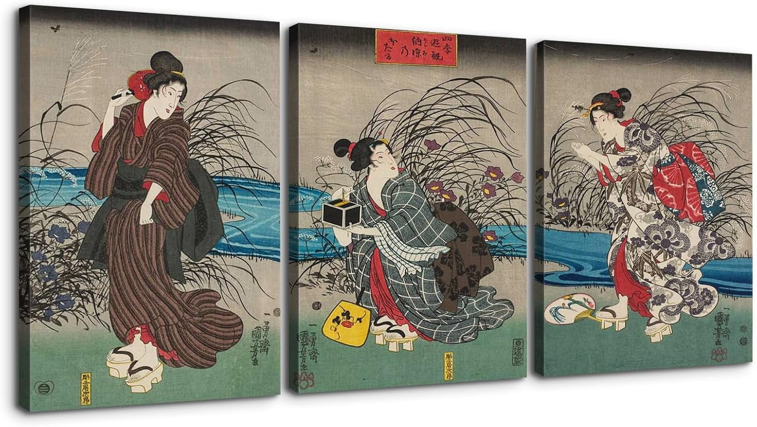 3 Pieces Ukiyo-e Canvas Wall Art Kokoyoshi Takagawa Japanese Prints ...