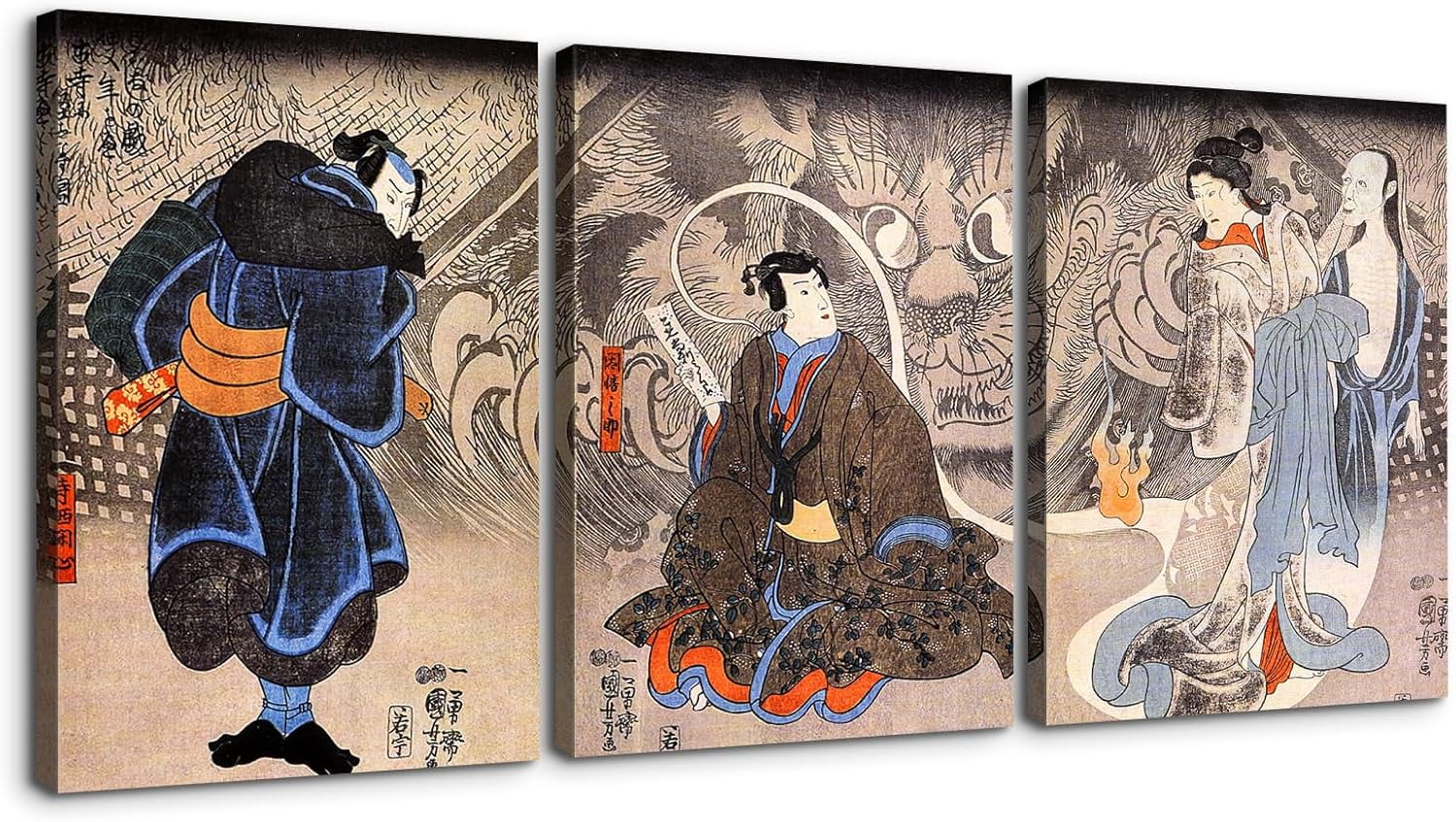 3 Pieces Ukiyo-e Canvas Wall Art Kokoyoshi Takagawa Japanese Prints ...