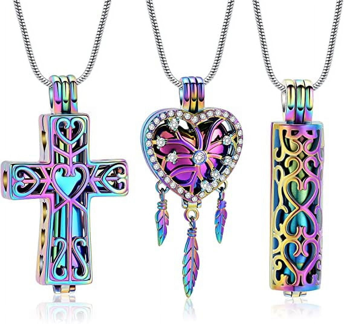 3 Pieces Urn Necklace for Ashes Cylinder Cross Heart Cremation Jewelry ...