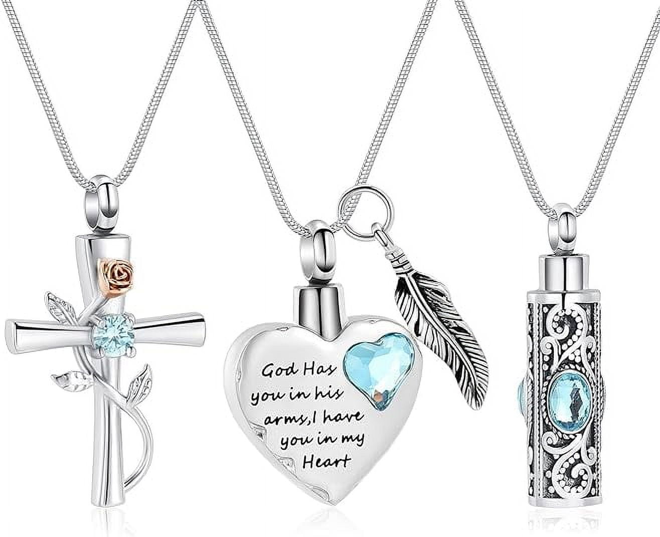3 Pieces Urn Necklace for Ashes Cylinder Cross Heart Cremation Jewelry ...