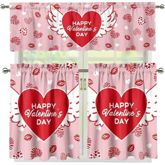 3 Pieces Valentine''s Day Kitchen Curtain Valance and Tiers Set, Red ...