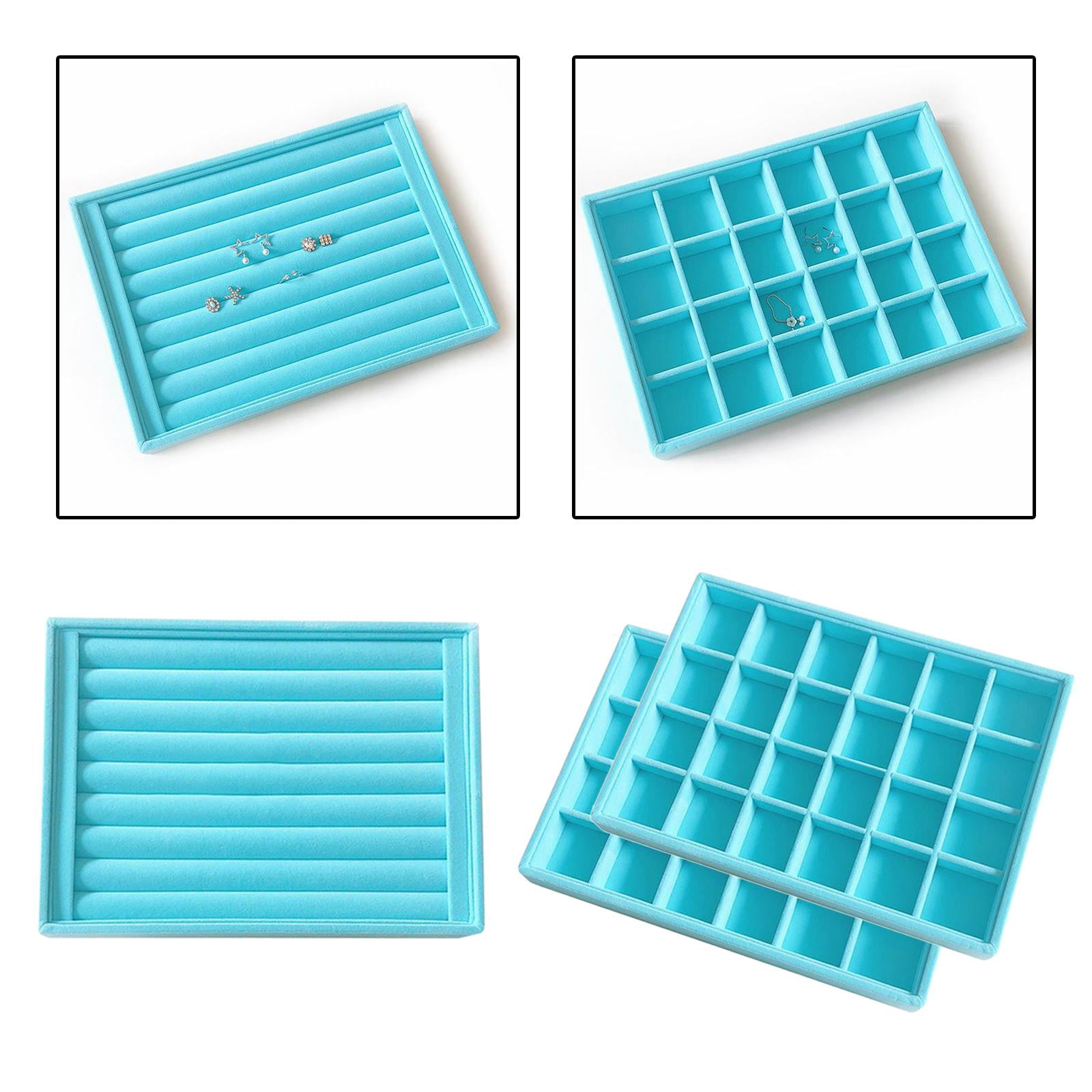 3 Pieces Velvet Jewelry Display Tray Stackable Adjustable Dividers ...