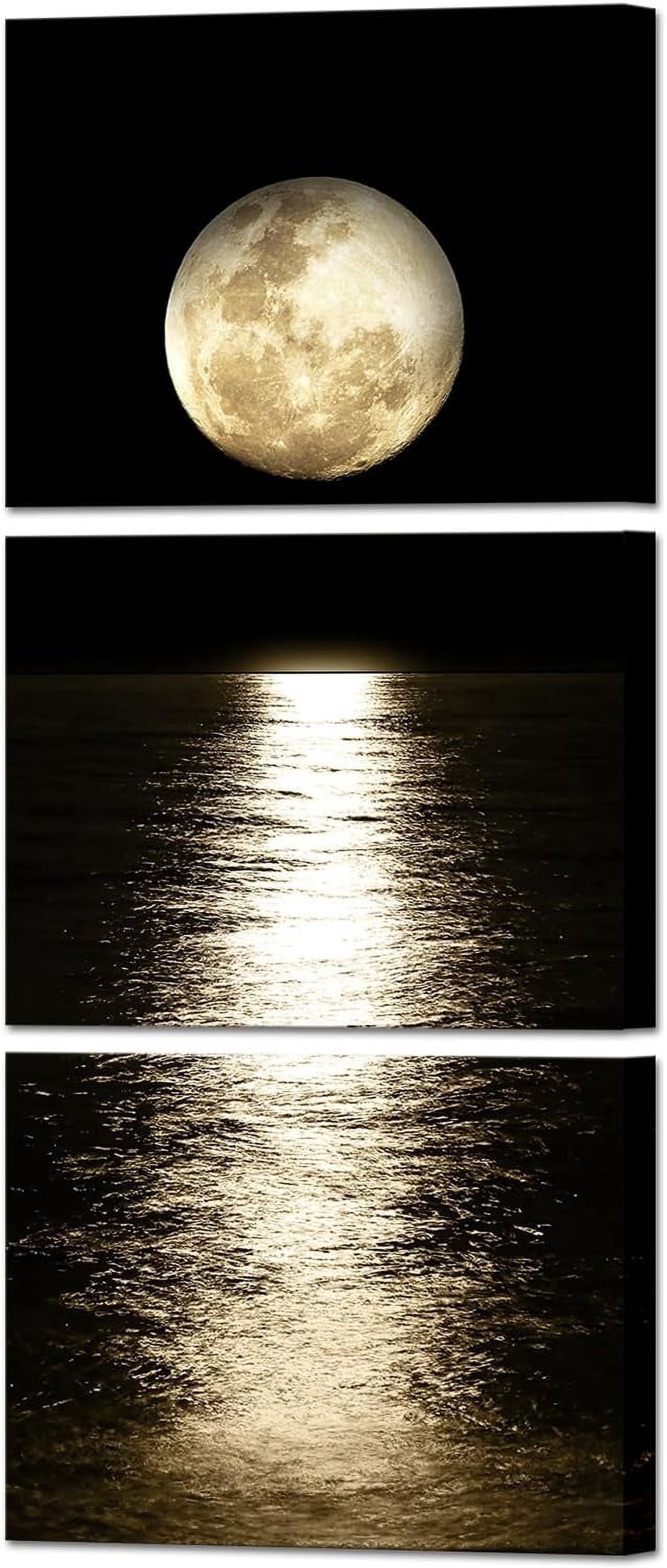 3 Pieces Vertical Wall Art Full Moon Canvas Print Black and Gold Moon ...