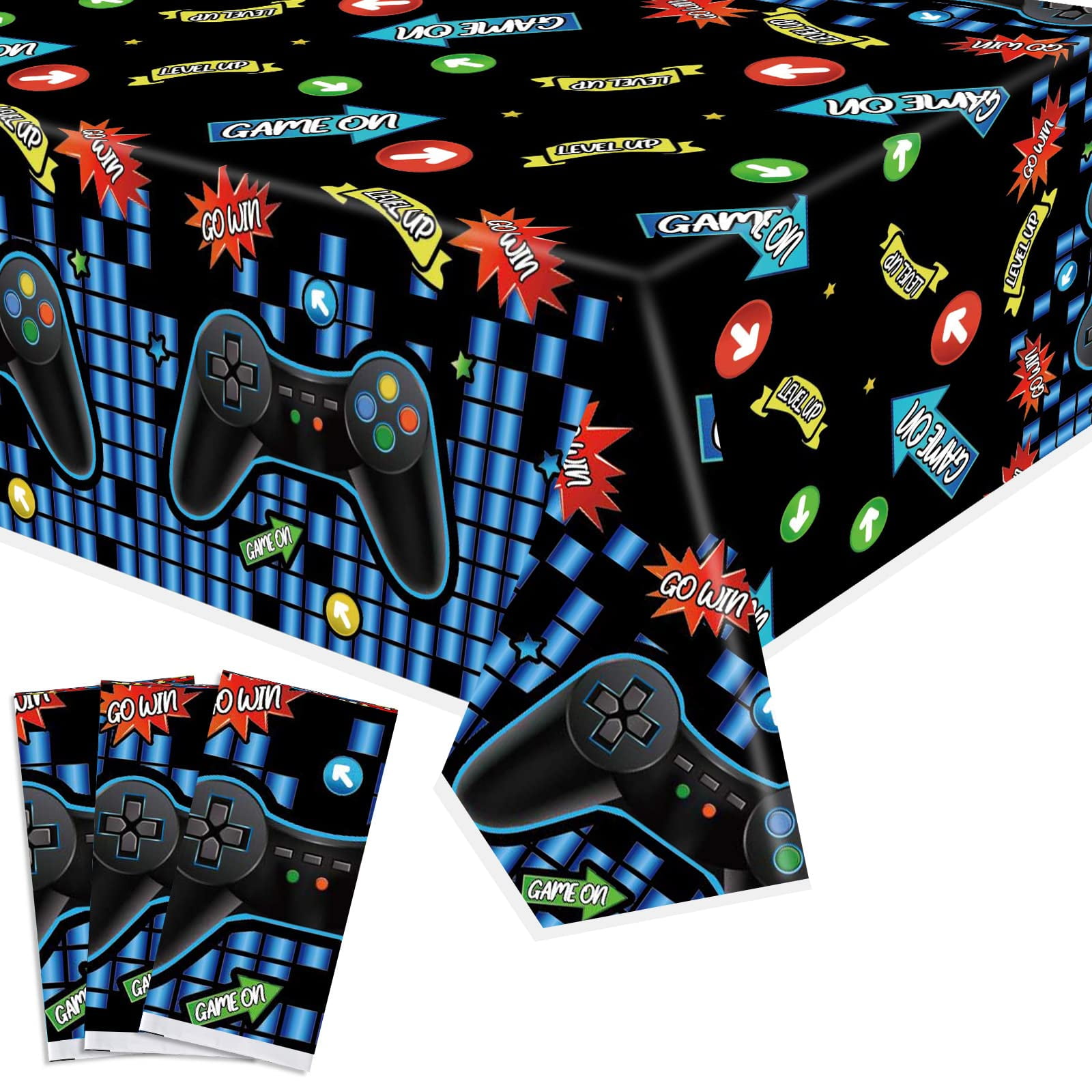 3 Pieces Video Game Tablecloth Gamer Tablecloth Blue Video Game Party ...