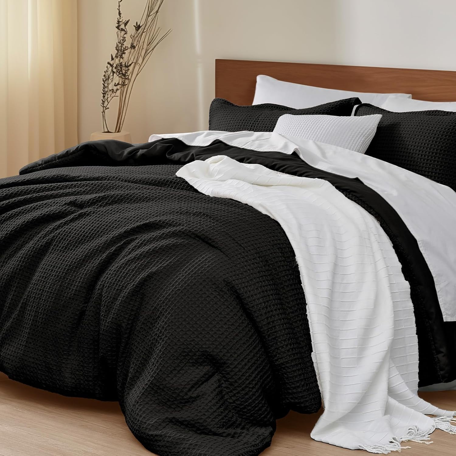 3 Pieces Waffle Weave Comforter Set King Size, Lightweight Breathable ...