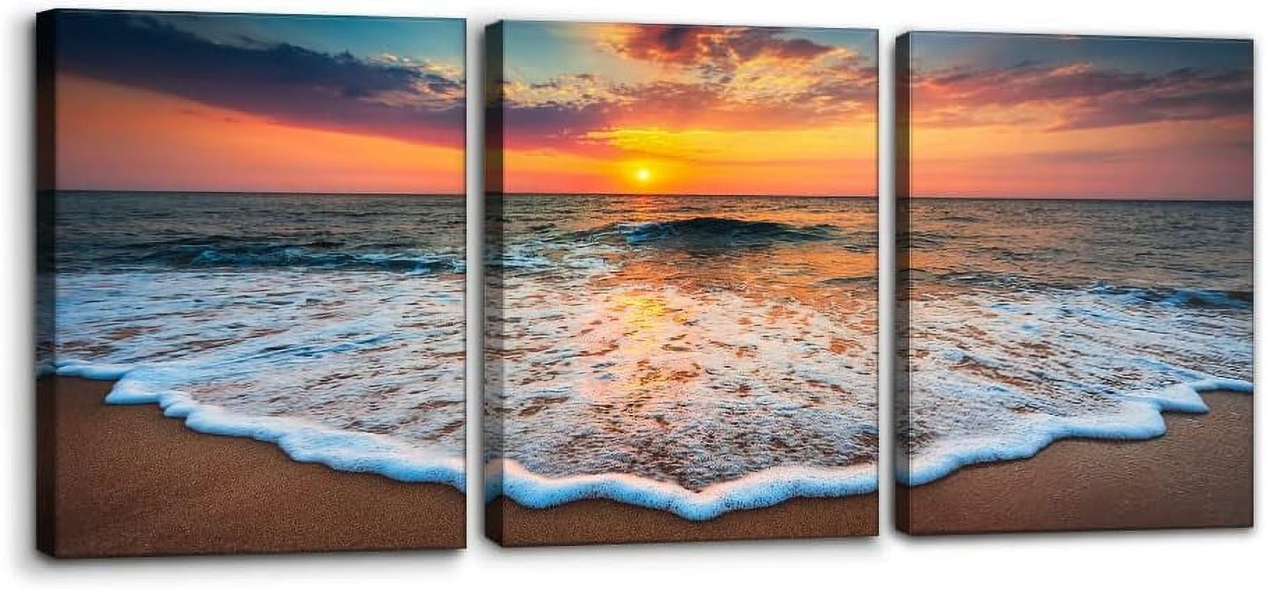 3 Pieces Wall Art Decor Beach Canvas Print Picture Sunrise Ocean Waves ...