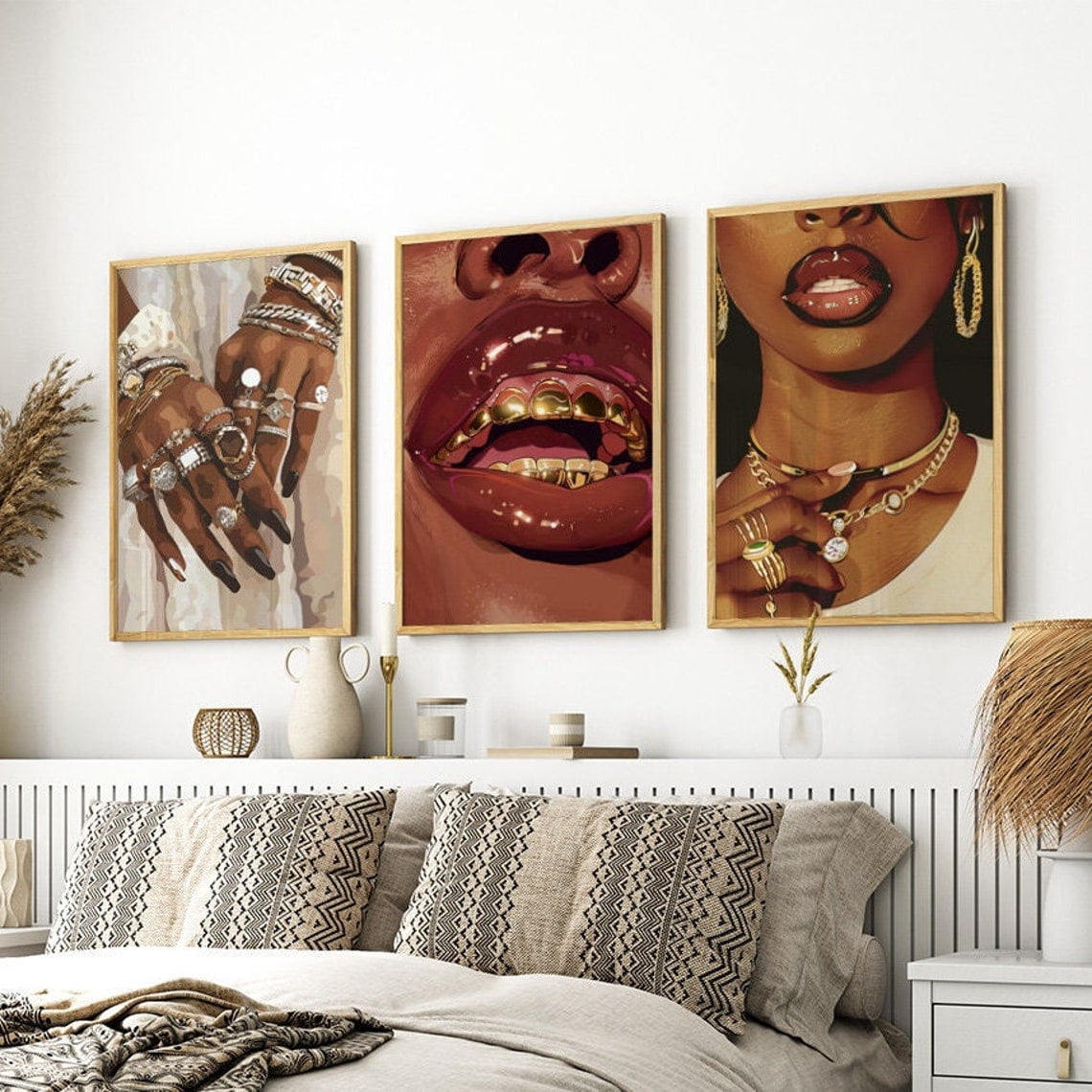 3 Pieces Wall Art Prints Luxurious Jewelry Stylish Black Woman Poster ...