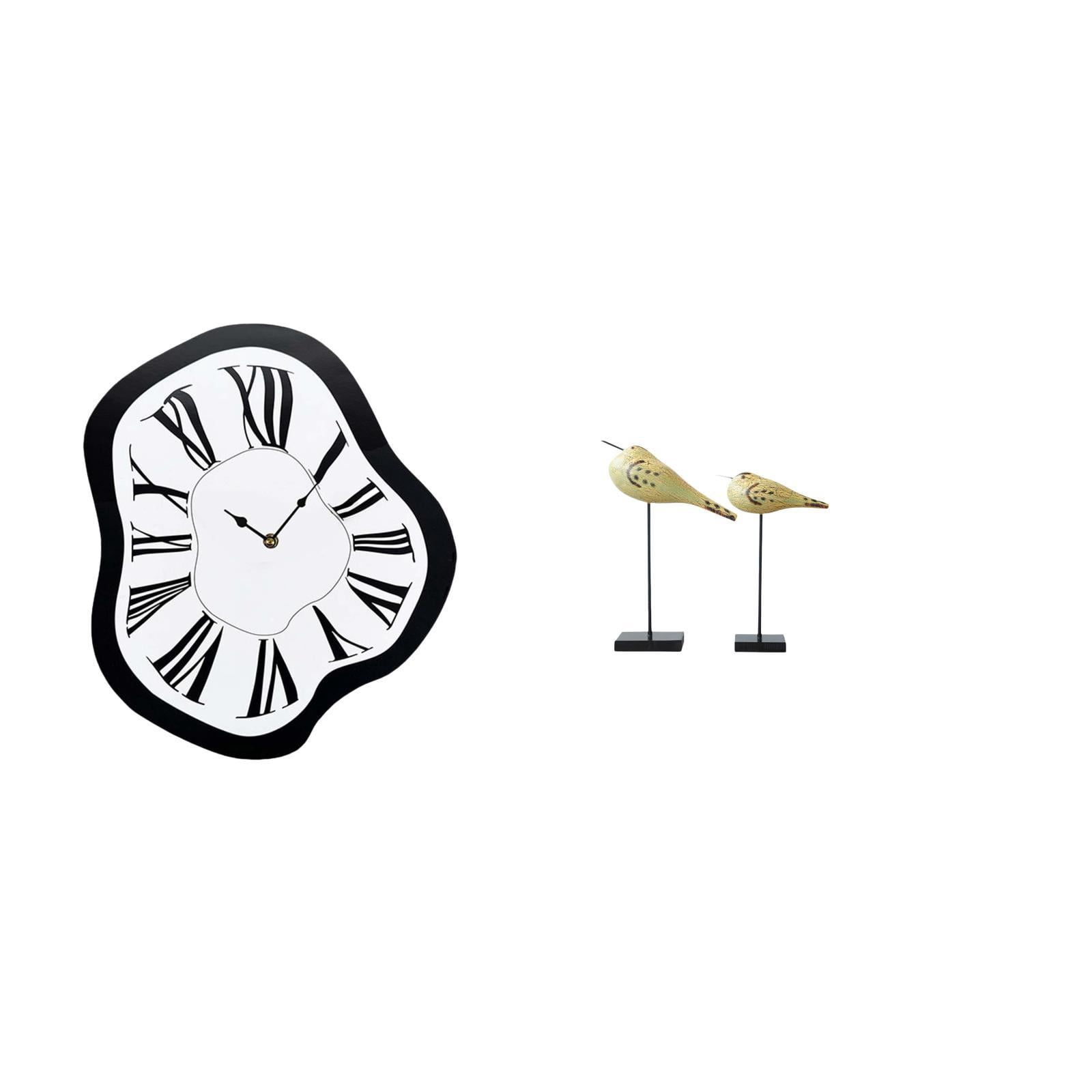 3 Pieces Wall Clock Bird Statues Animal Figurines Acrylic and Wood ...
