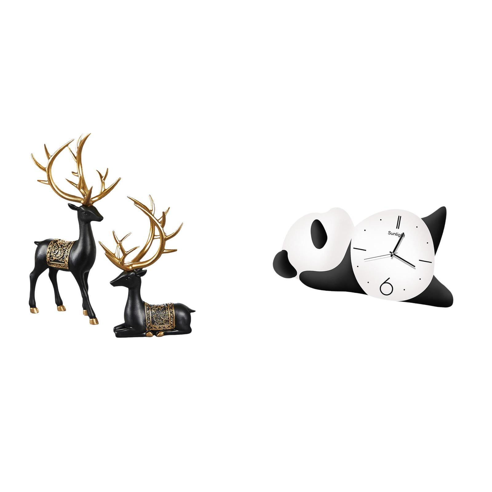 3 Pieces Wall Clock Deer Panda Sculpture Resin Craft for Bedroom Living ...