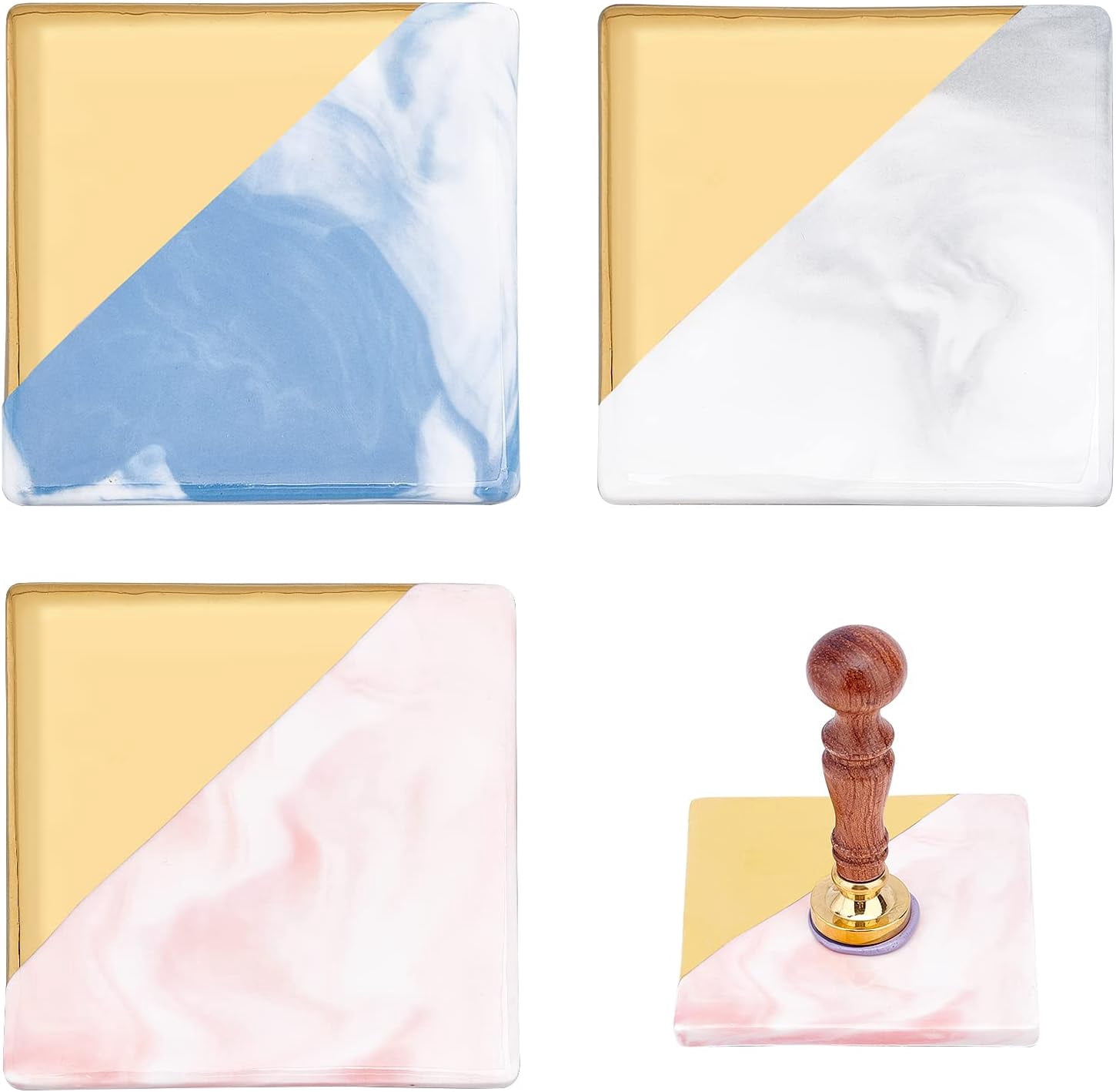 3 Pieces Wax Seal Marble Square Marble Pattern Absorbent Ceramic ...