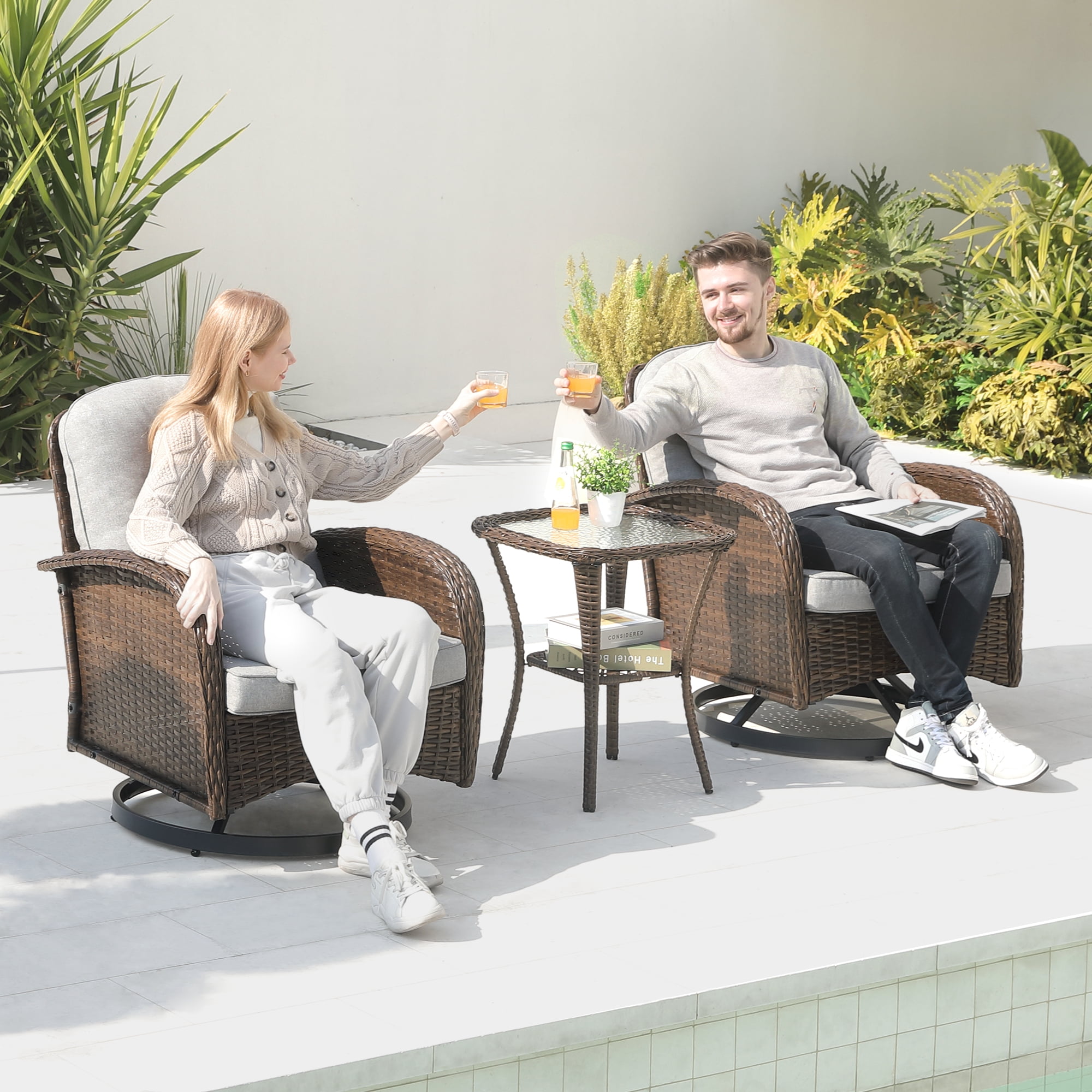 Pizzello Outdoor Patio Furniture Set: 2 Rattan Chairs & 1 Table for ...