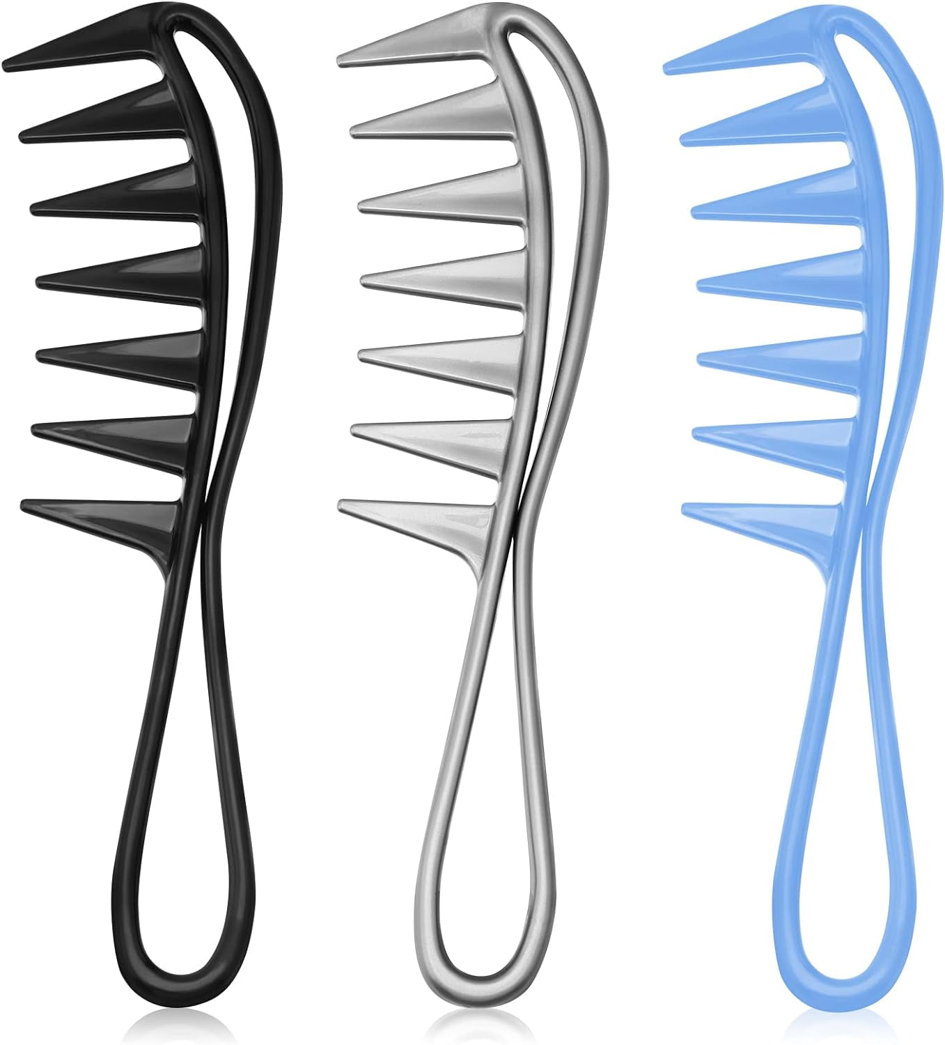 3 Pieces Wide Tooth Combs with Handle Black Grey Curl Comb Hairstyle ...