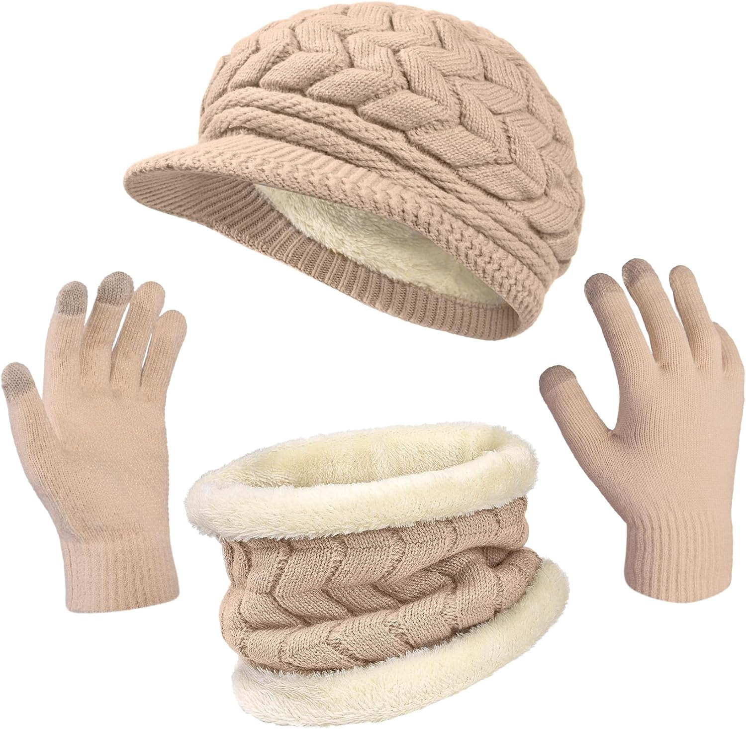 3-Pieces Winter Hat Gloves Scarf Set, Knit Warm Beanie Hat Neck Warmer ...