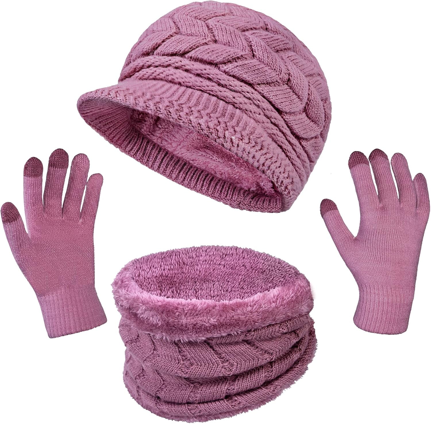 3-Pieces Winter Hat Gloves Scarf Set, Knit Warm Beanie Hat Neck Warmer ...