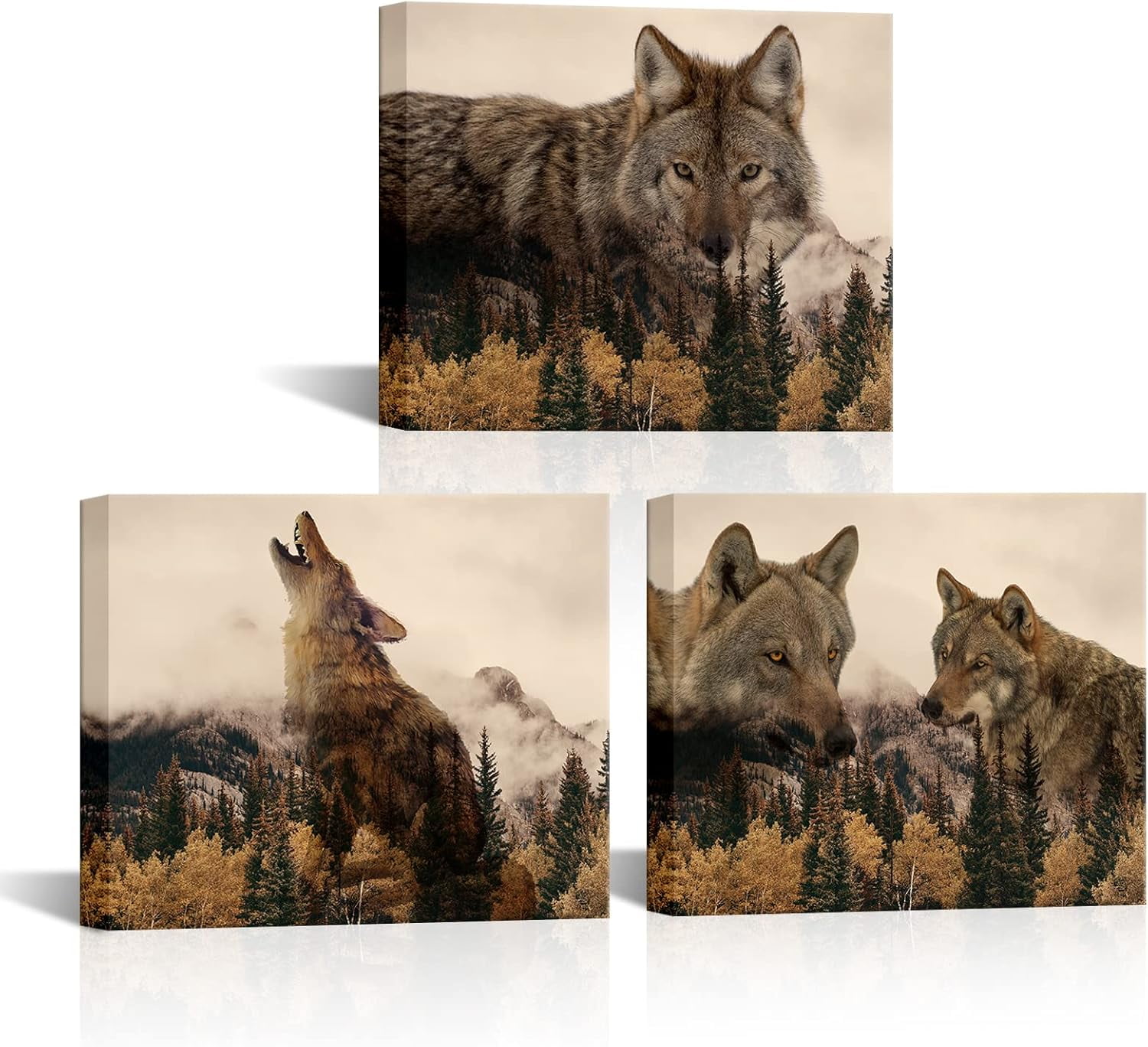 3 Pieces Wolf Canvas Print Wall Art Wild Painting Picture Stretched and ...