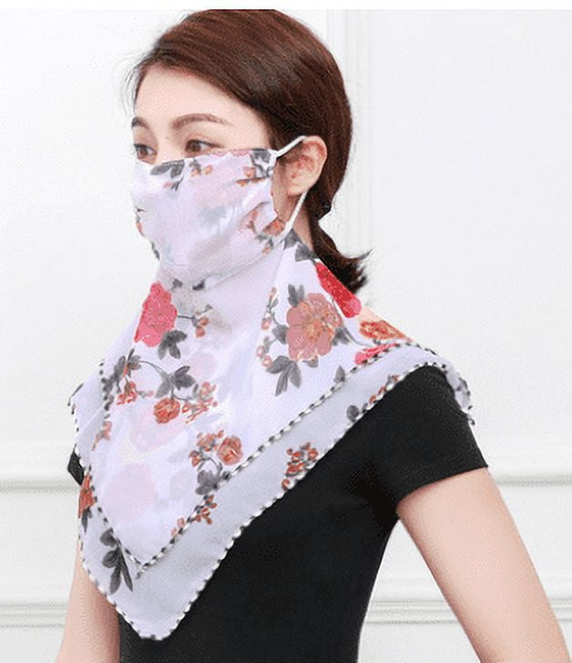 3 Pieces Women's Chiffon Printed Summer Sunscreen Masks Breathable Neck ...