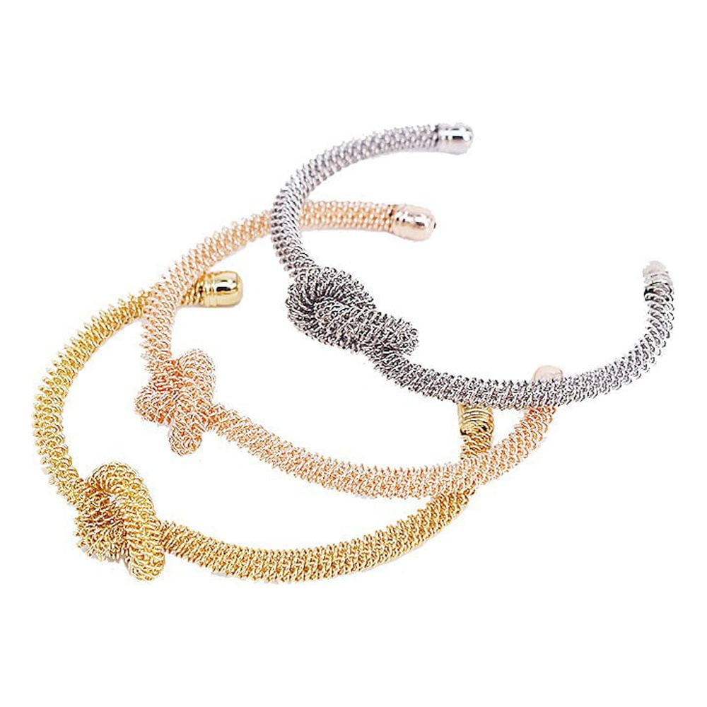 3 Pieces Women's Girls Tangled Bracelets 3 Color Set Gold Silver & Rose ...