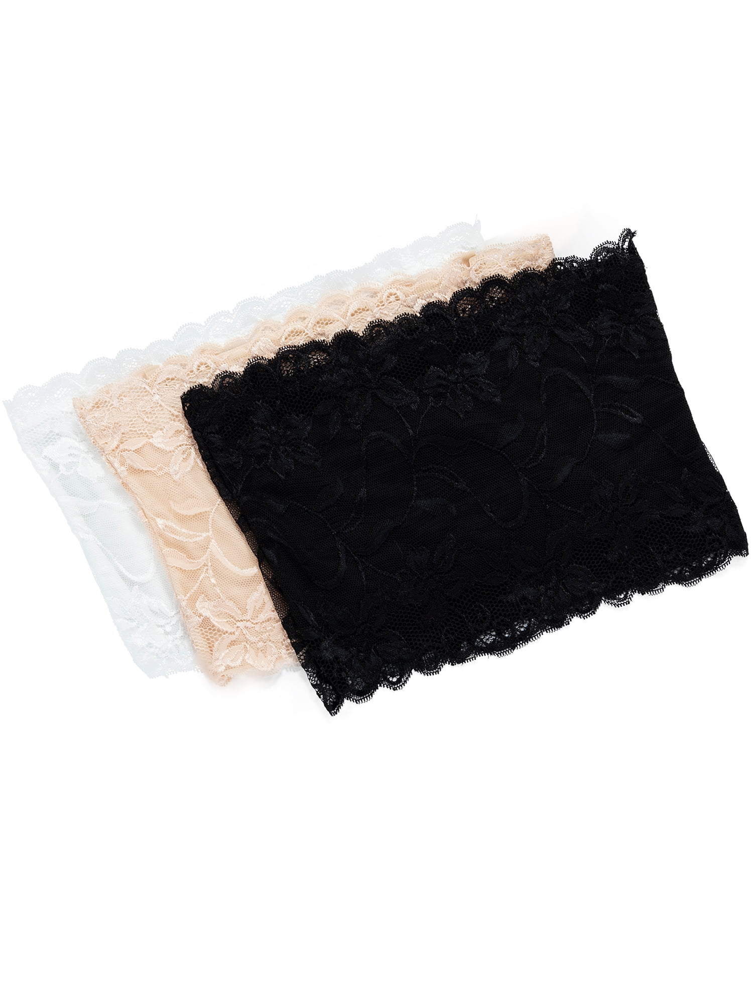 3 Pieces Womens Lace Cami Strapless Bandeau Floral Lace Tube Top