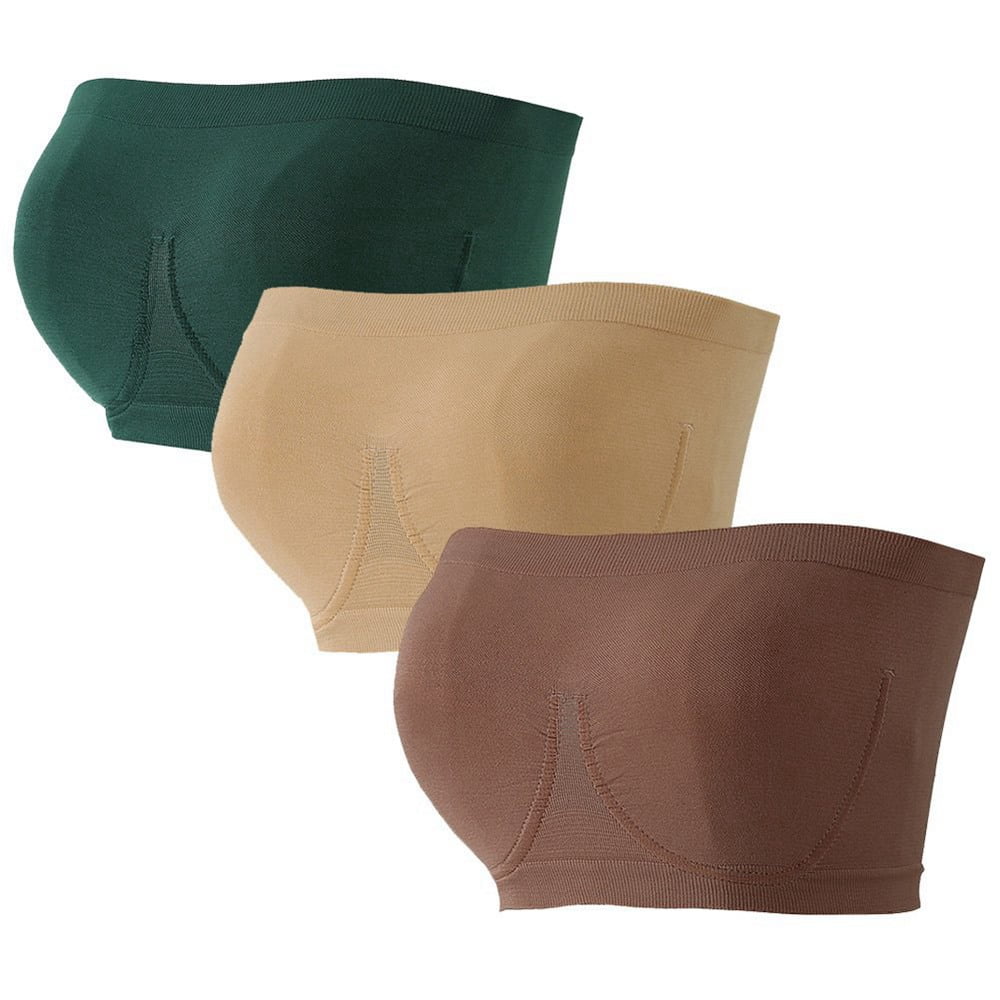 3 Pieces Women's Strapless Bralette Bra Seamless Bandeau Tube Top Bra ...