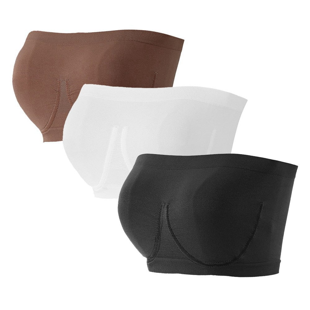 3 Pieces Women's Strapless Bralette Bra Seamless Bandeau Tube Top Bra ...