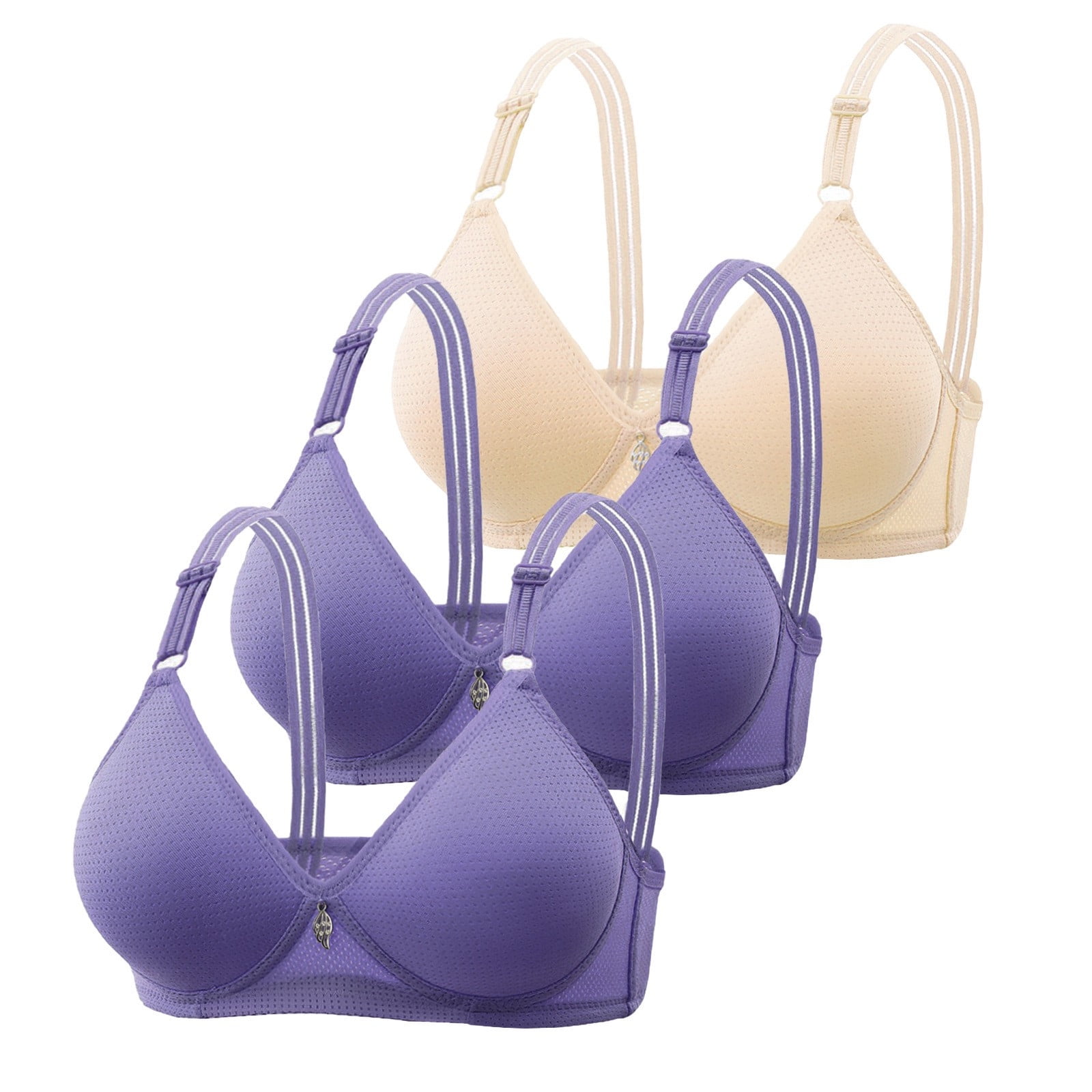 3 Pieces Women's Wireless Basic Plain Regular Everyday Bra Soft Full ...