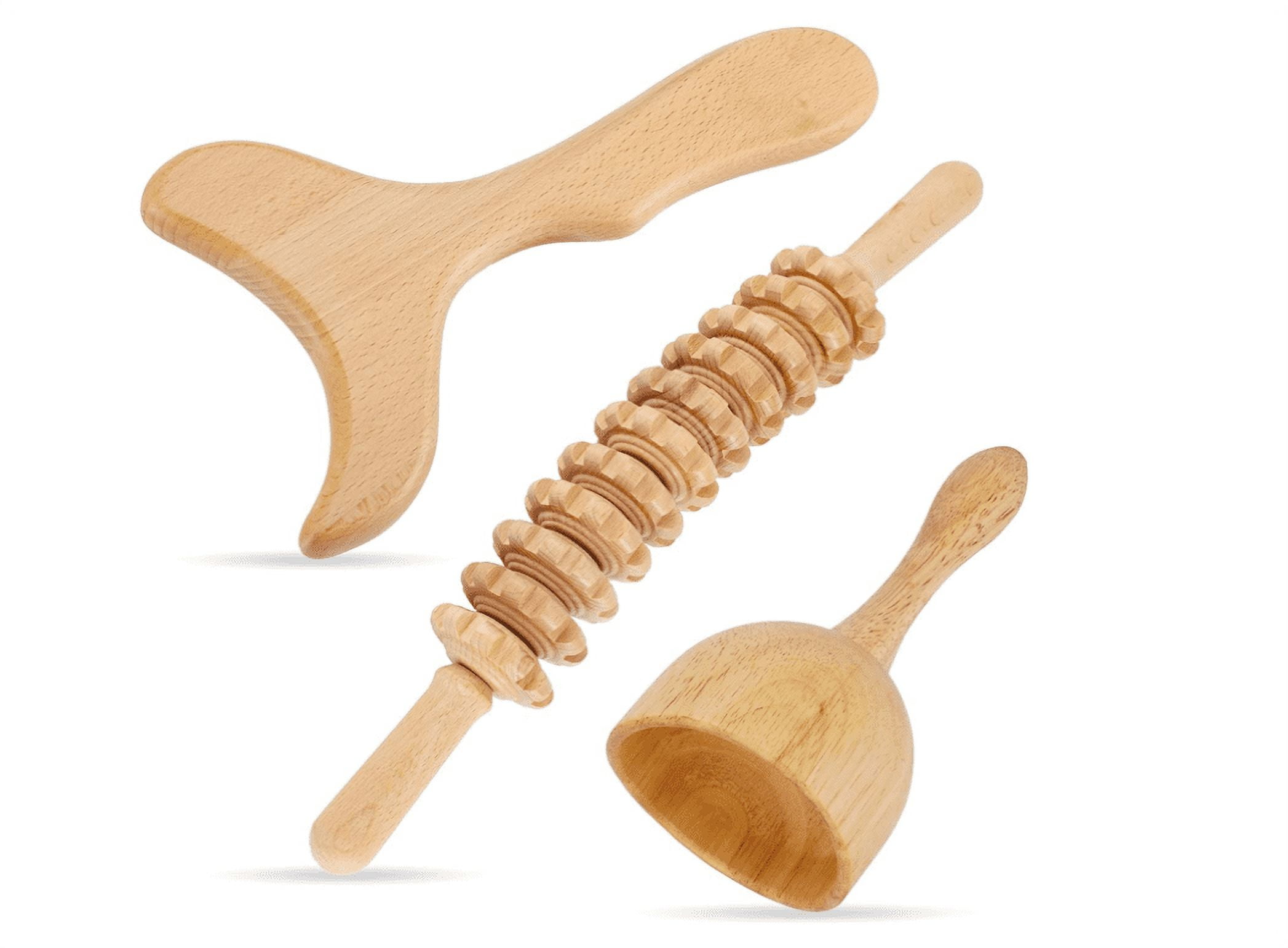 3 Pieces Wood Therapy Massage Tools Anti Cellulite Massage Roller Wooden Gua Sha Tools Wooden ...