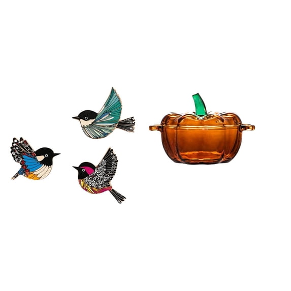 3 Pieces Wooden Bird Wall Art Hanging Flying Birds Pumpkin Glass Candy ...