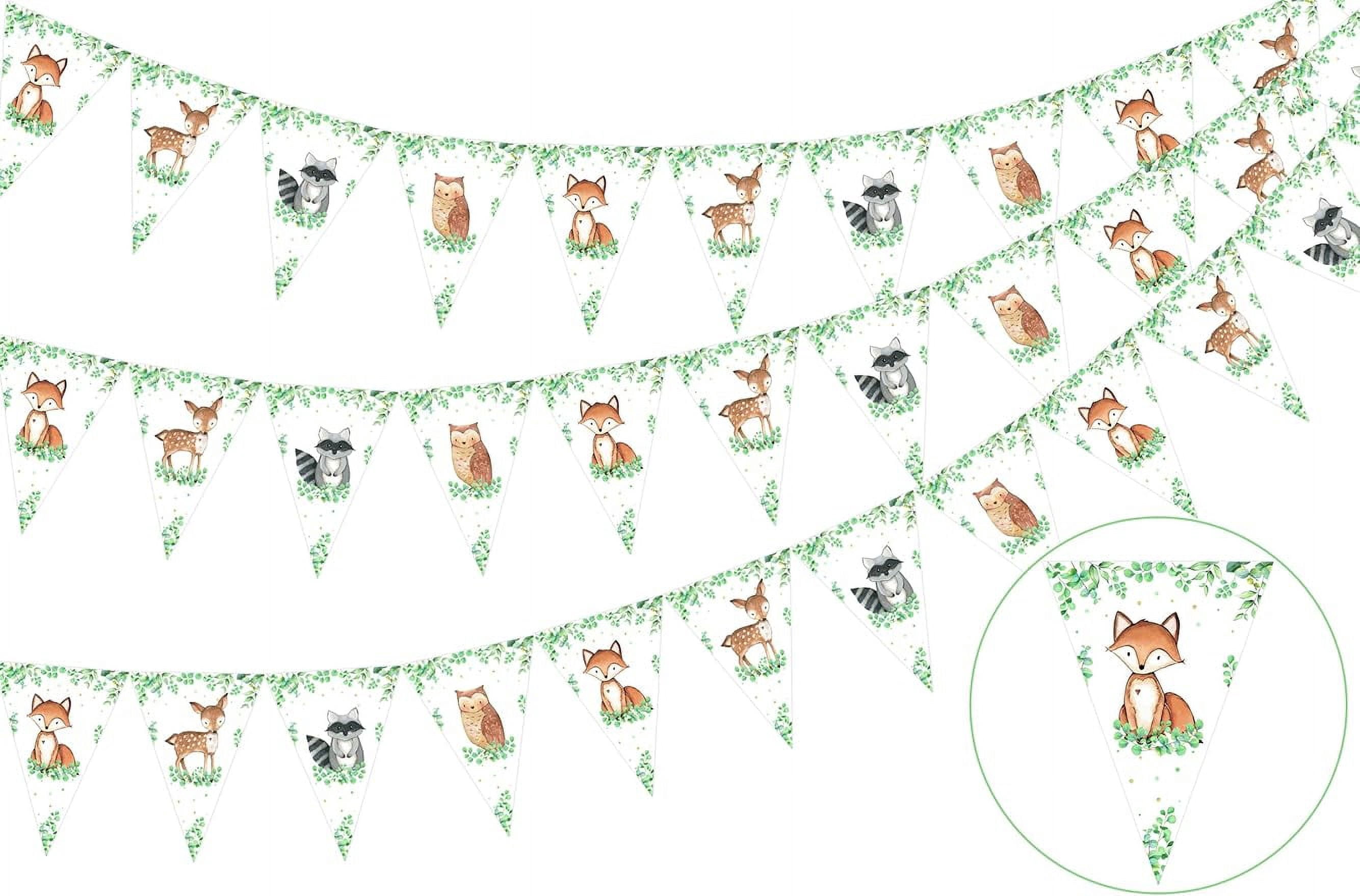 3 Pieces Woodland Animals Pennant Banners, Green Forest Animal Triangle ...