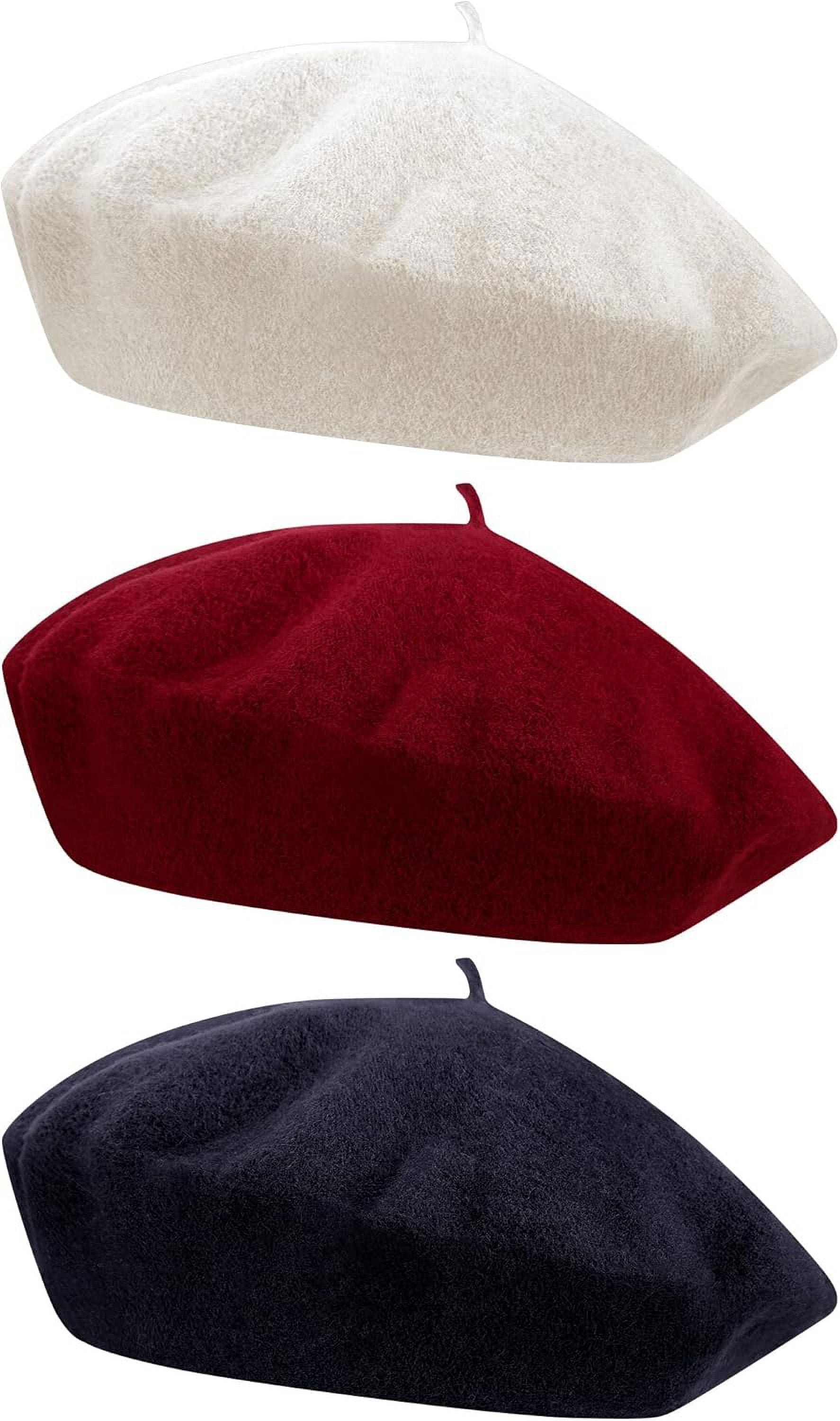 3 Pieces Wool Beret Hat French Style Wool Beanie Cap Solid Color Winter ...