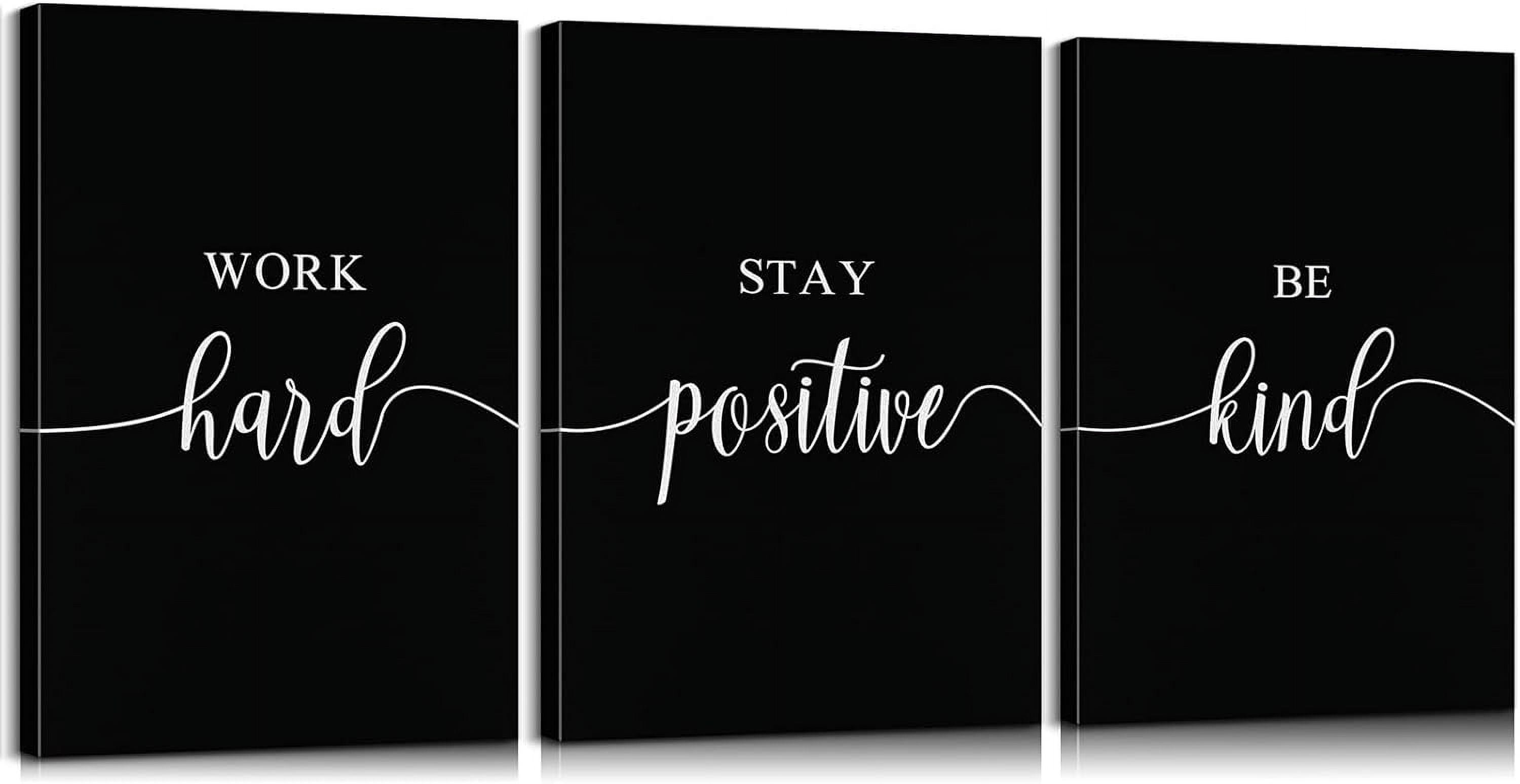 3 Pieces Work Hard Inspirational Canvas Wall Art Stay Positive Quotes ...