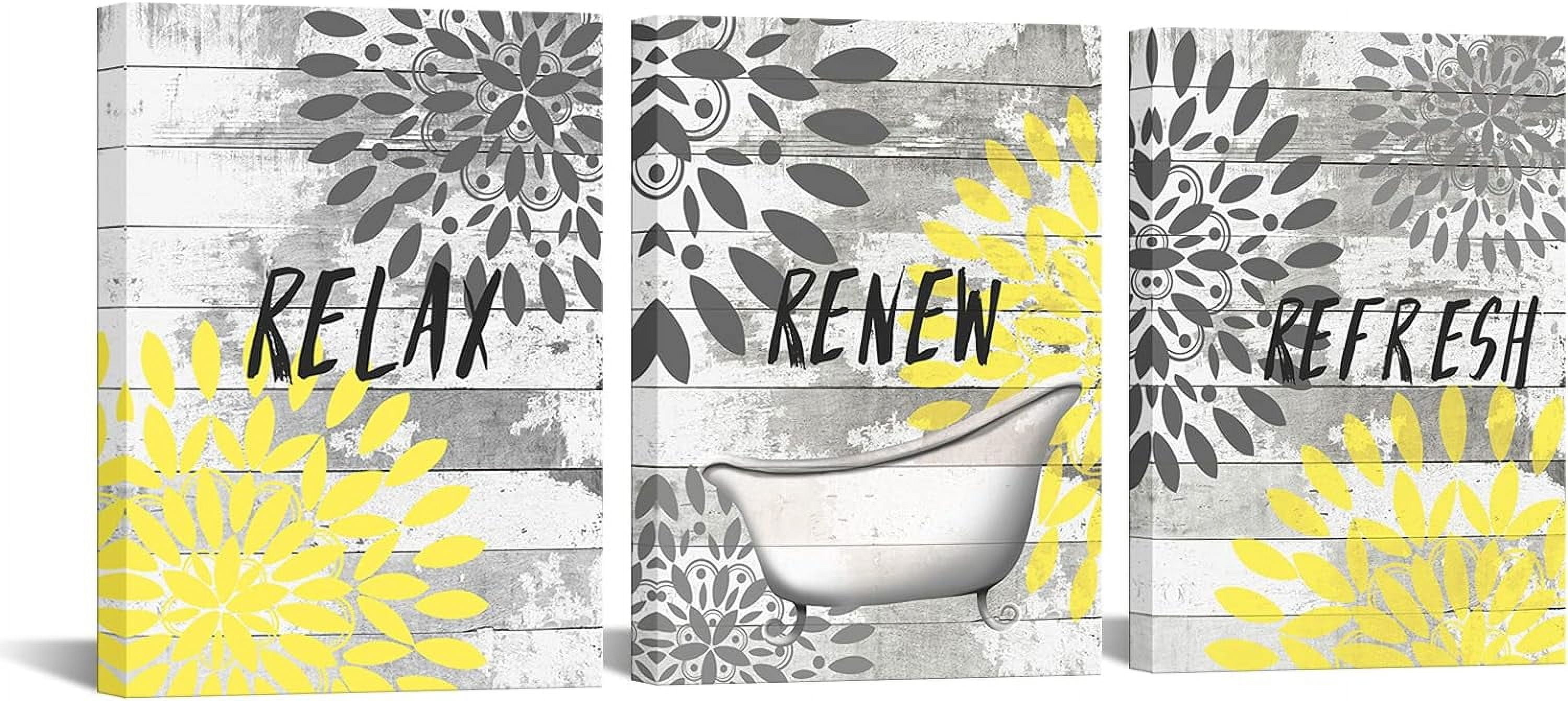 3 Pieces Yellow Bathroom Wall Art Prints Dahlia Flowers Relax Refresh ...