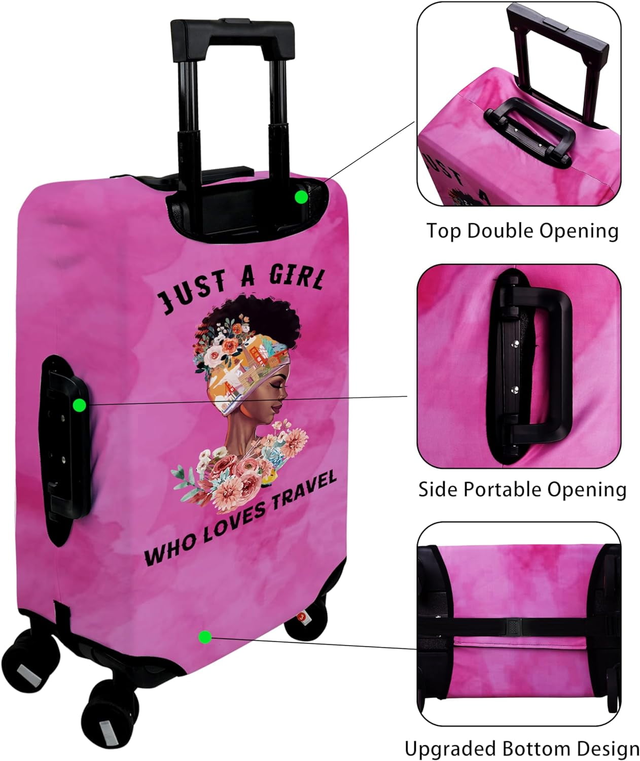 3 Pieces of Luggage Cover Travel Suitcase Protector Pink Black Girl ...