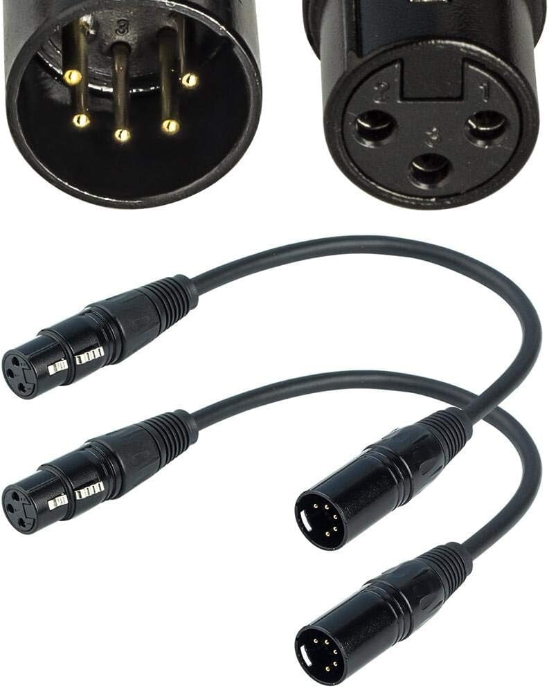 3 Pin XLR Female to 5 Pin XLR Male Audio for Microphone DMX Stage Light ...