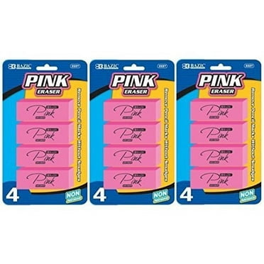 BAZIC Pink Eraser Latex Free Bevel Erasers Block Erasers (4/Pack), 1 ...