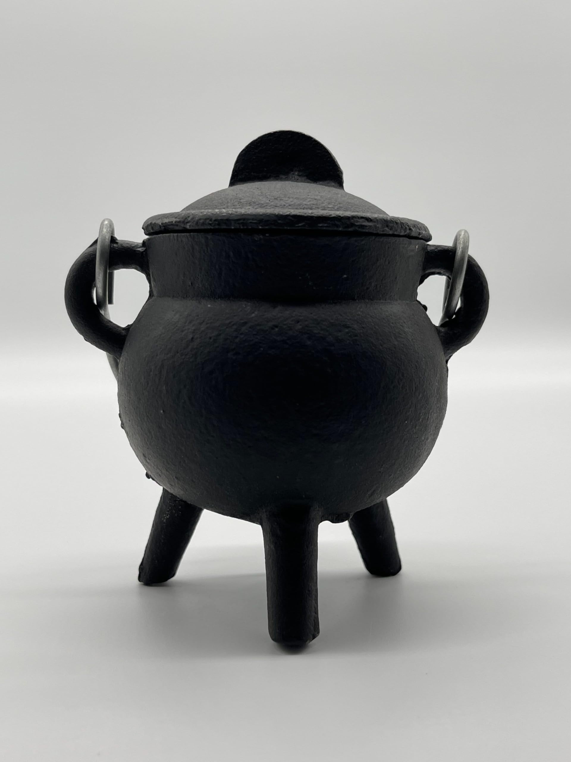 3" Plain Cast Iron Cauldron with Lid and Handle, Witches Cauldron ...