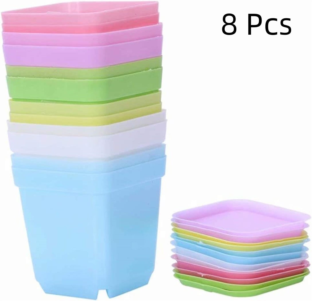 3" Plants Nursery Pot, Happon Thick Plastic Square Colorful Flower ...