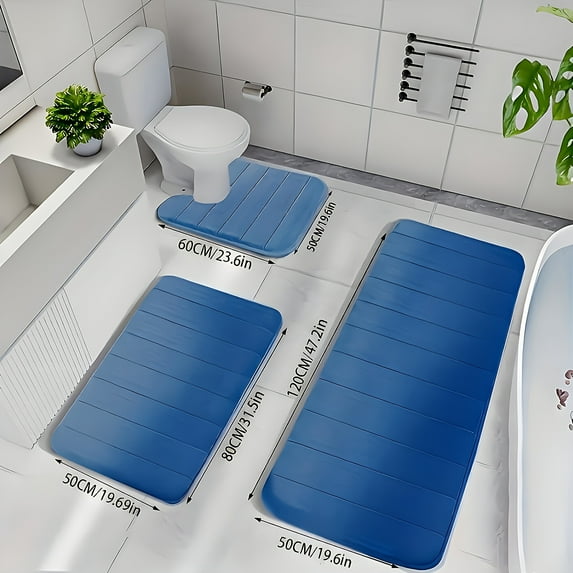 3 Plush Memory Foam Bath Mats - Soft, Absorbent Quickly, Non-Slip ...