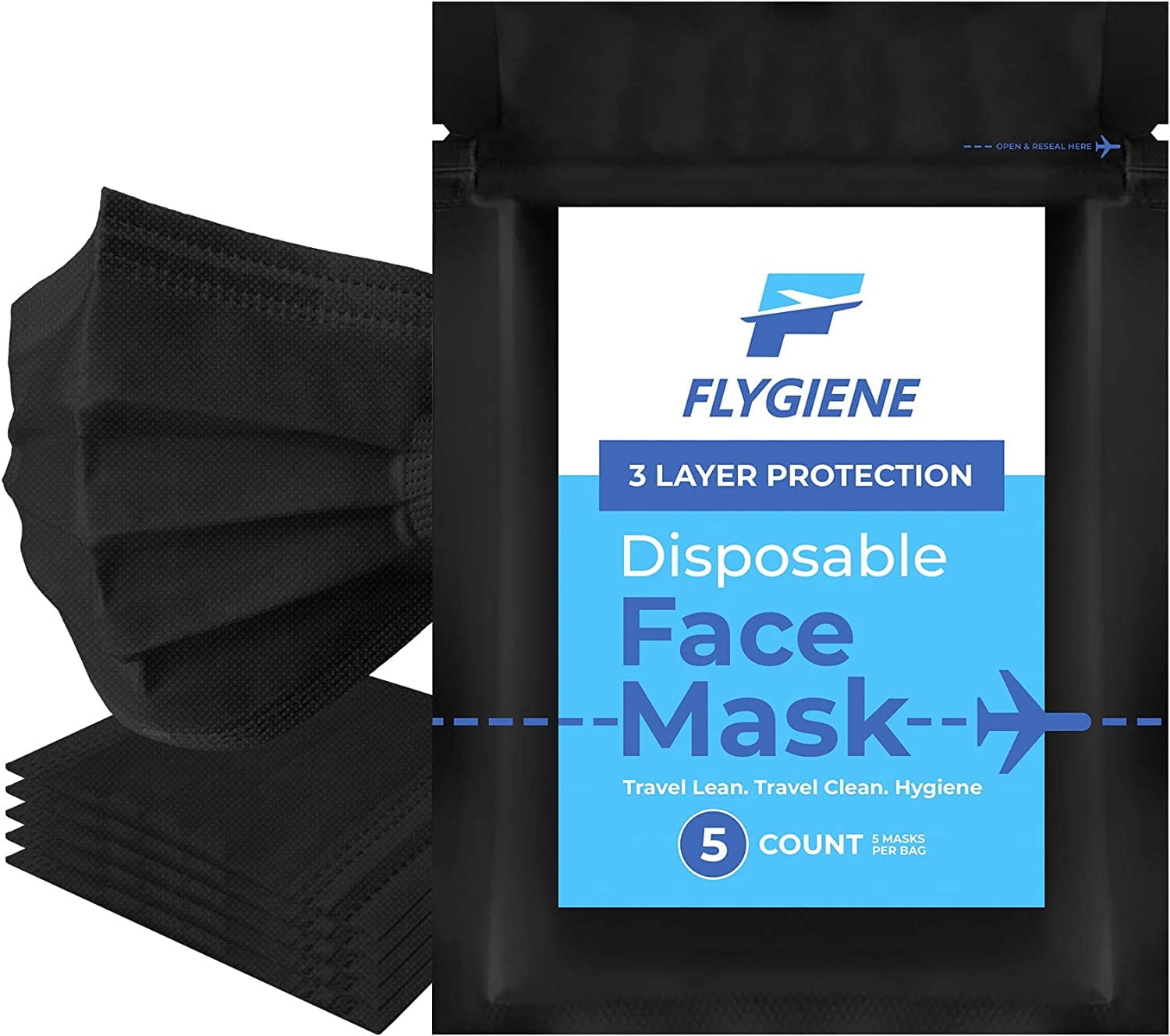 3-Ply Black Disposable Face Mask - TSA Approved Disposable Face Masks ...