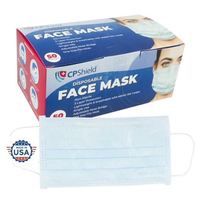 MADE IN USA 3 Ply Disposable Blue Face Mask with Medical Ear Loops ...