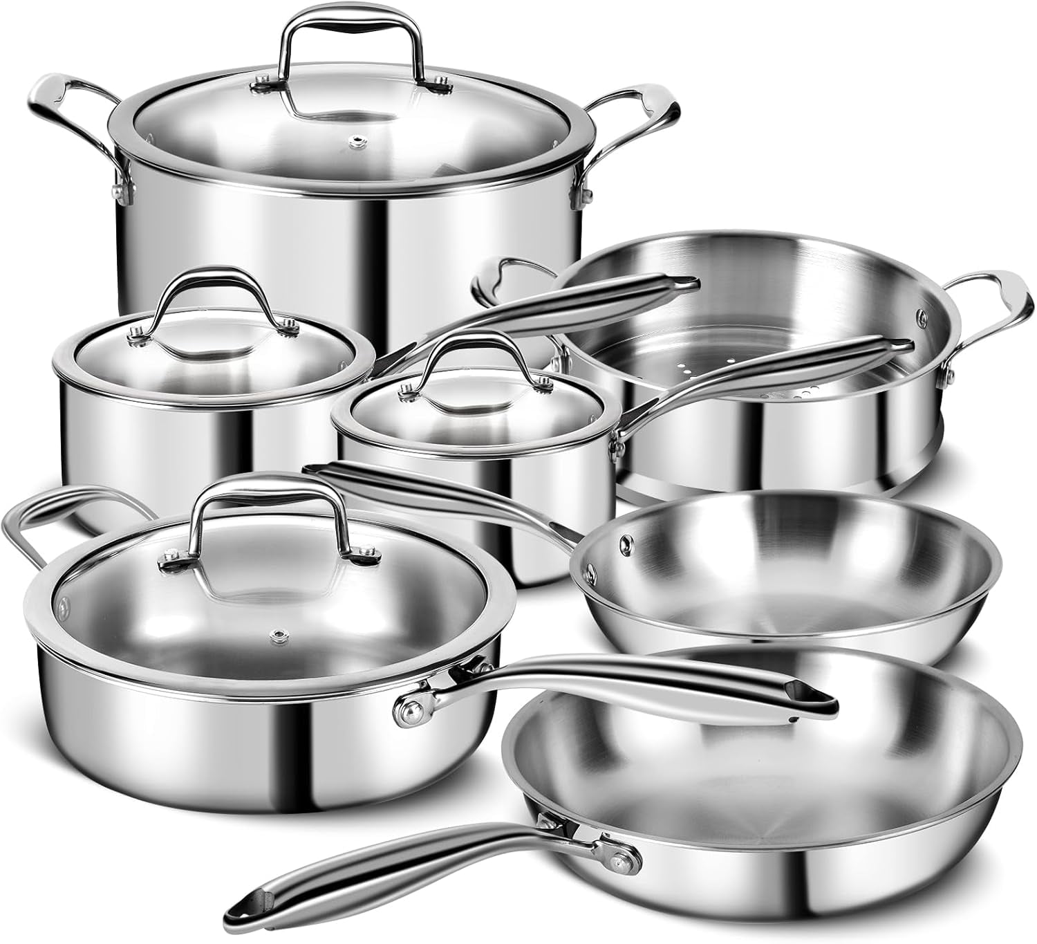 3 Ply Stainless Steel 11-Piece Cookware Set with Lids, Pots and Pans ...