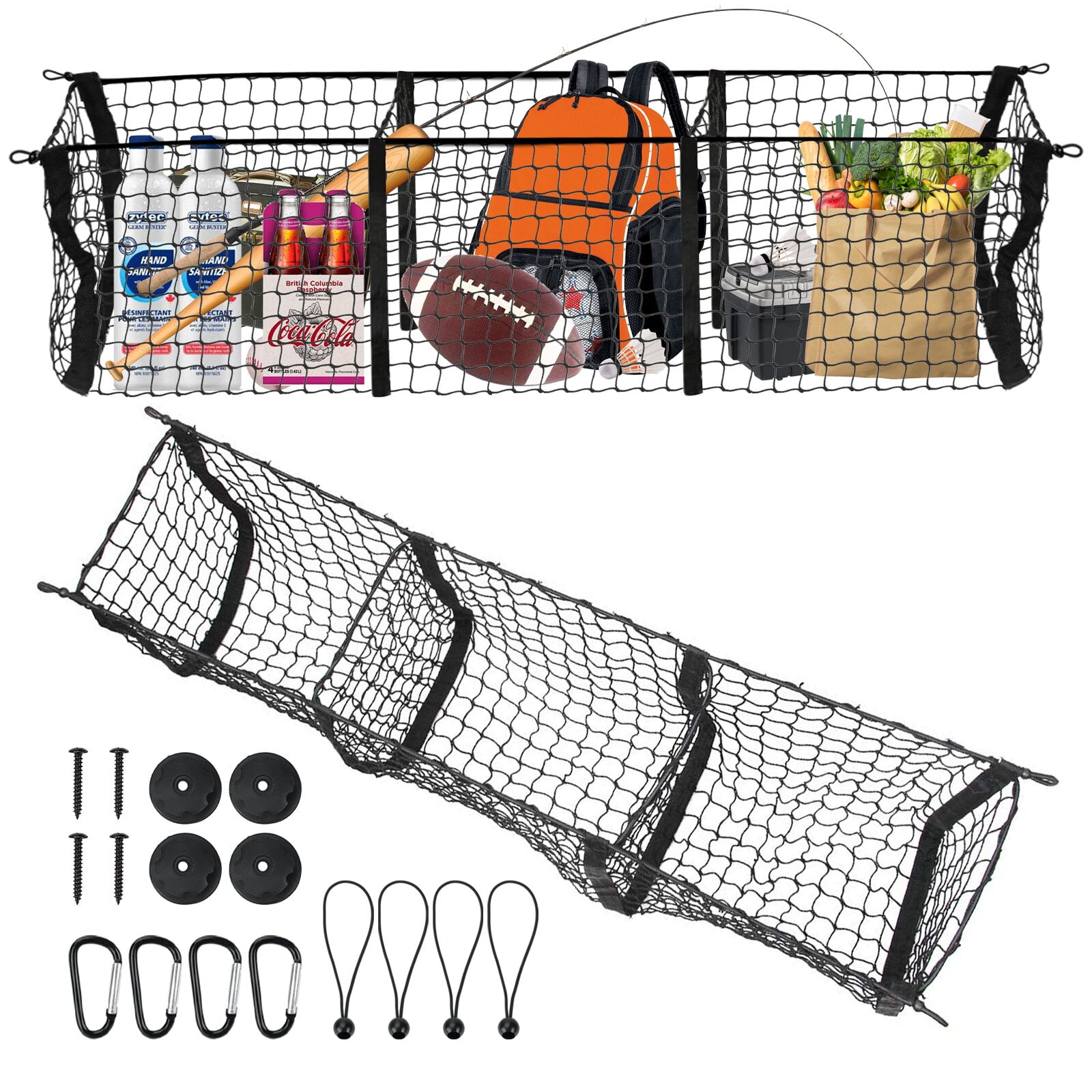 Seineca 3 Pocket Cargo Net, Heavy Duty Polyester, Includes 4 Carabiners ...
