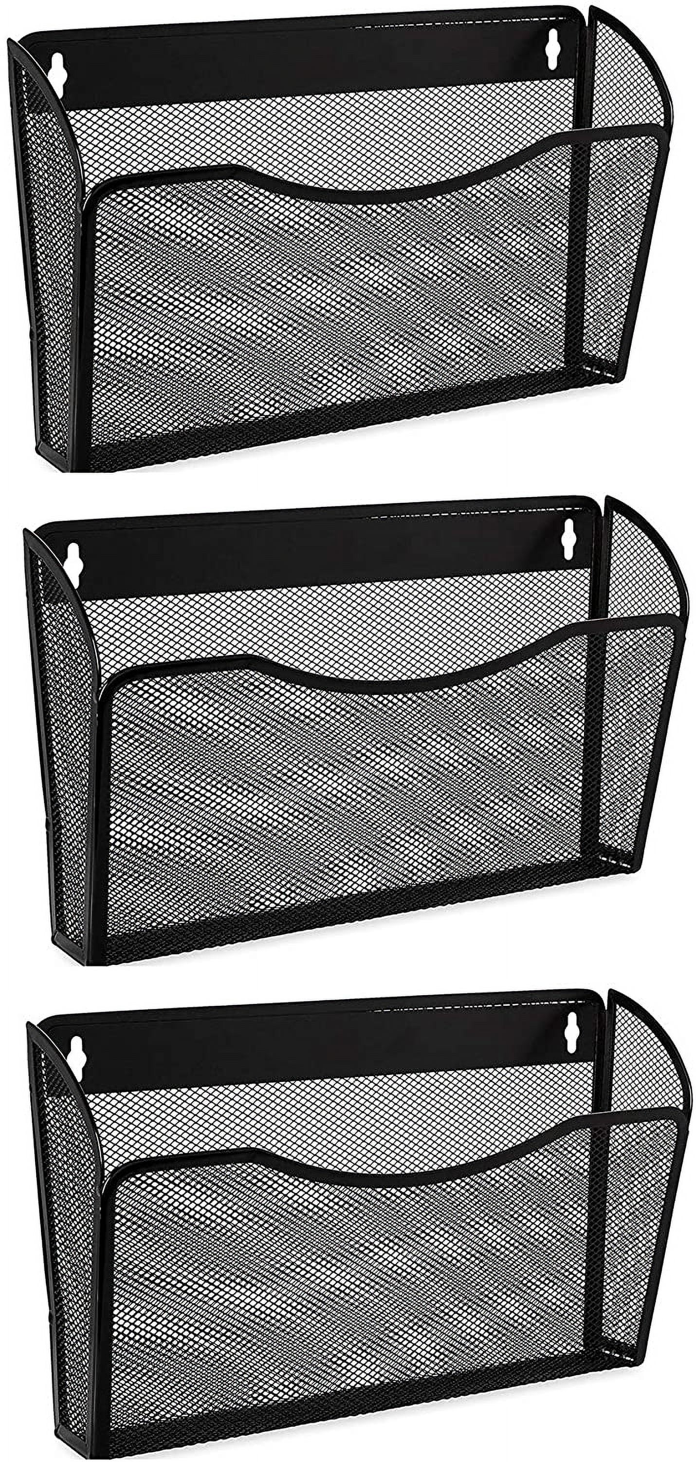 3-Pocket Mesh Hanging File Organizer – Wall-Mounted Vertical Magazine ...