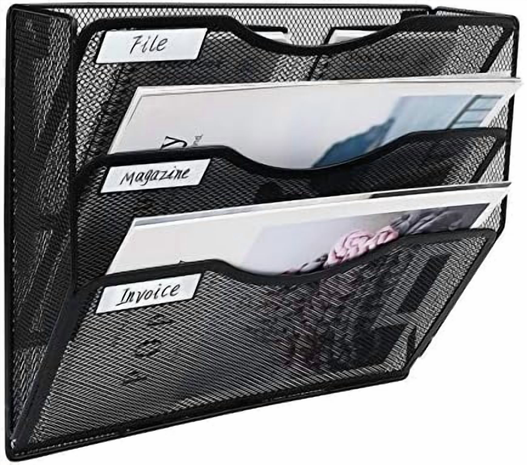 3 Pocket Mesh Wall File Organizer, Hanging Paper Folder Holder with ...
