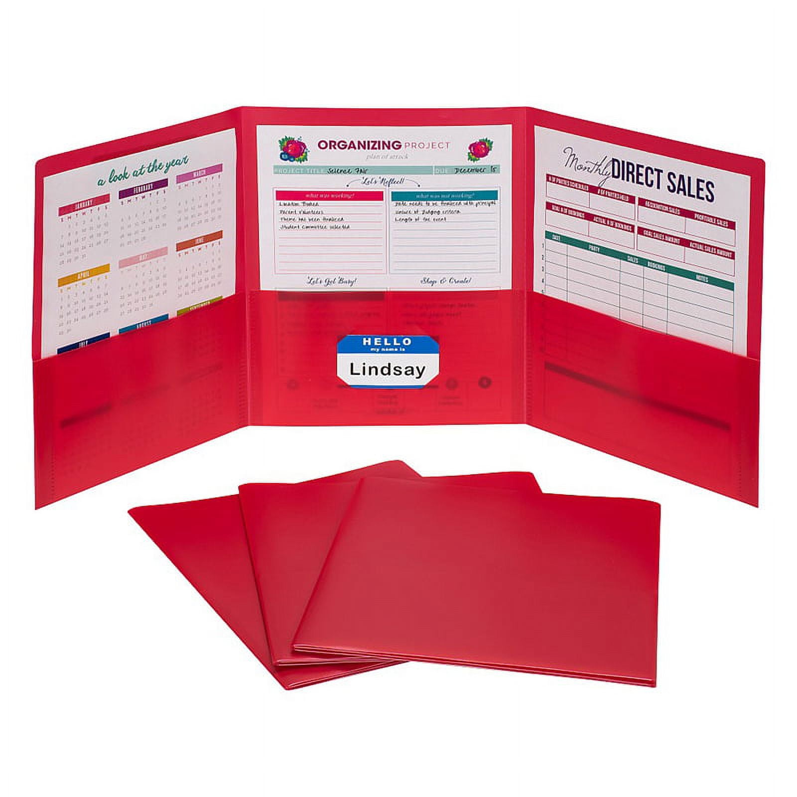 3-Pocket Poly Portfolio, Red, Box of 24 | Bundle of 5 Boxes - Walmart.com