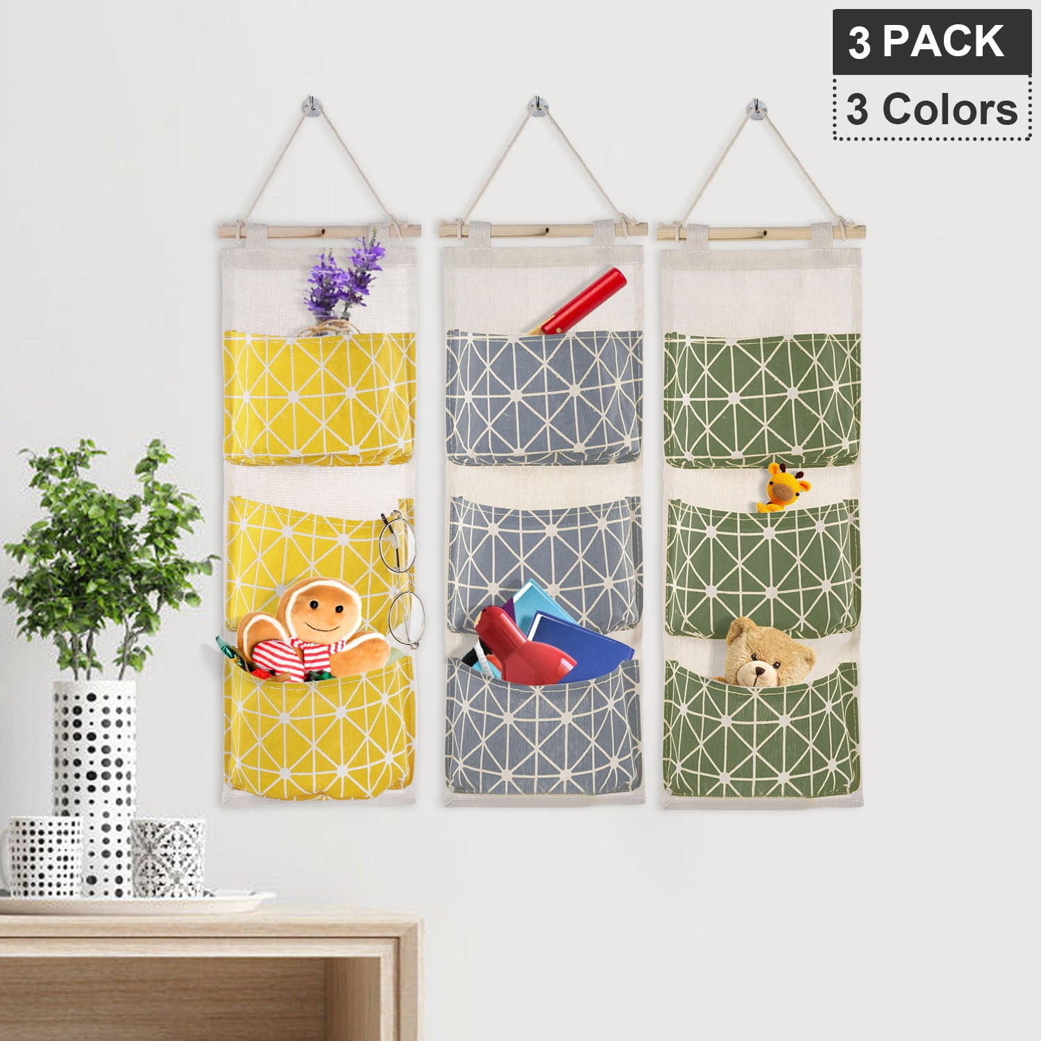 3 Pocket Storage Bag, Moclever Wall Mounted Organizer Closet Pocket ...