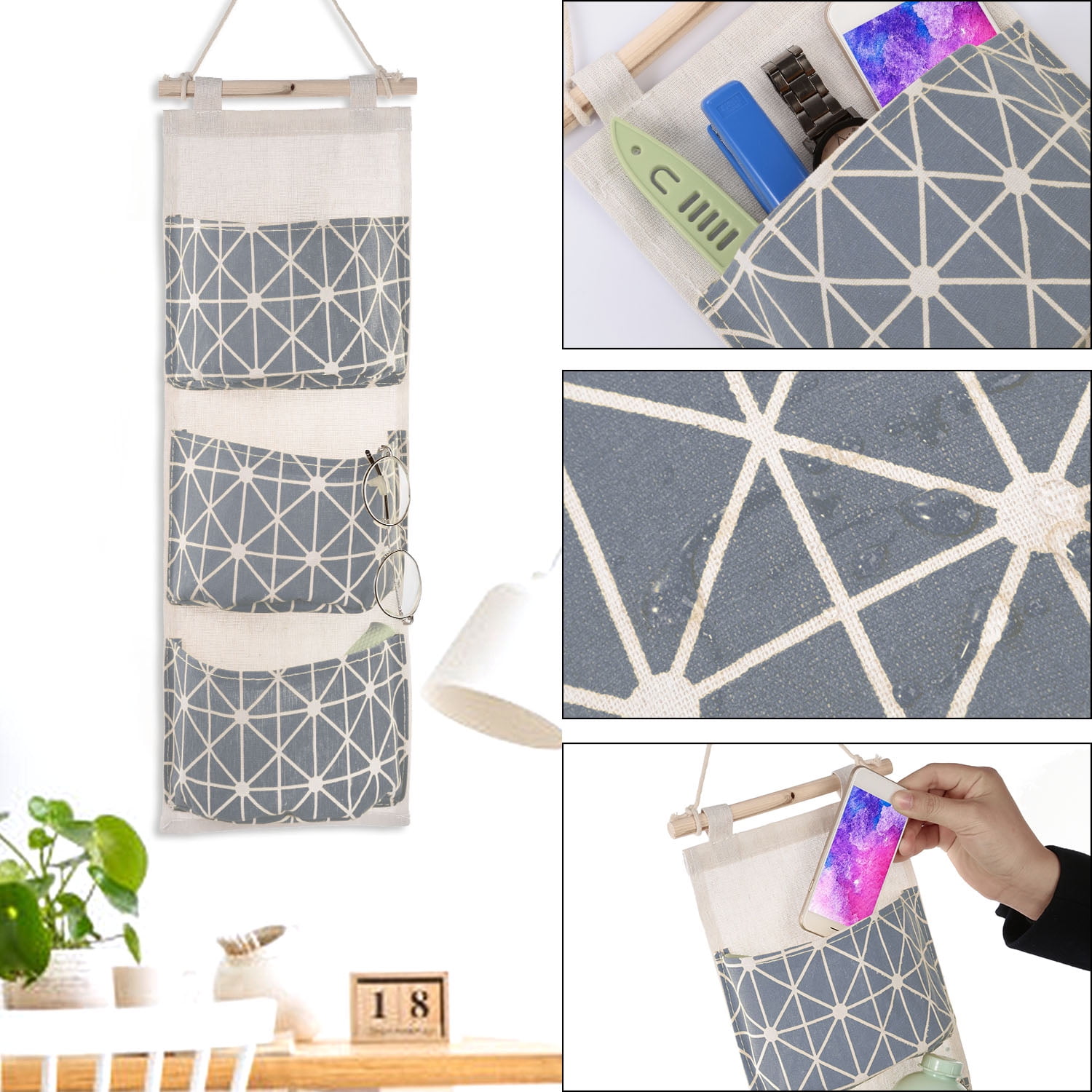3 Pocket Storage Bag, Moclever Wall Mounted Organizer Closet Pocket ...