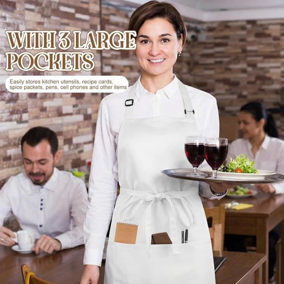 3 Pockets Chef Apron Women, Professional Waitress Server Apron with 3 ...