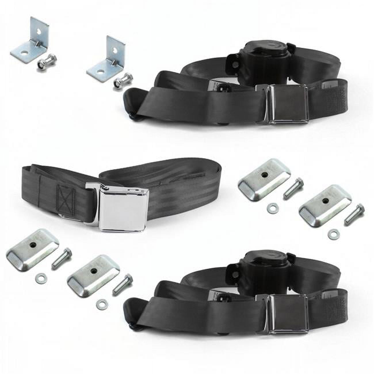3 Point Airplane Retractable Bench Seat Belt Kit with Bracketry & 3 ...